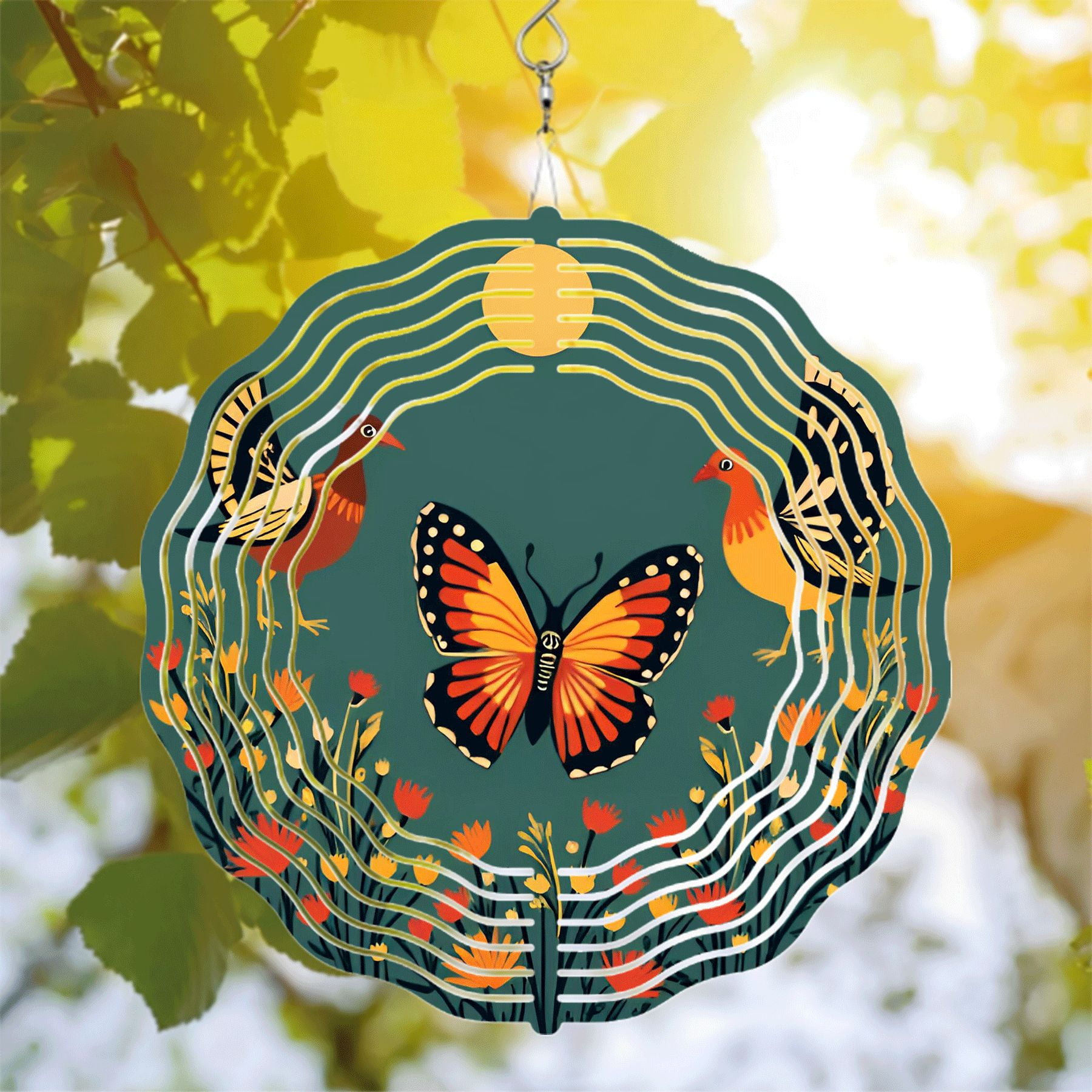 Vibrant Metal Hanging Wind Spinner with Butterfly & Floral Design ...