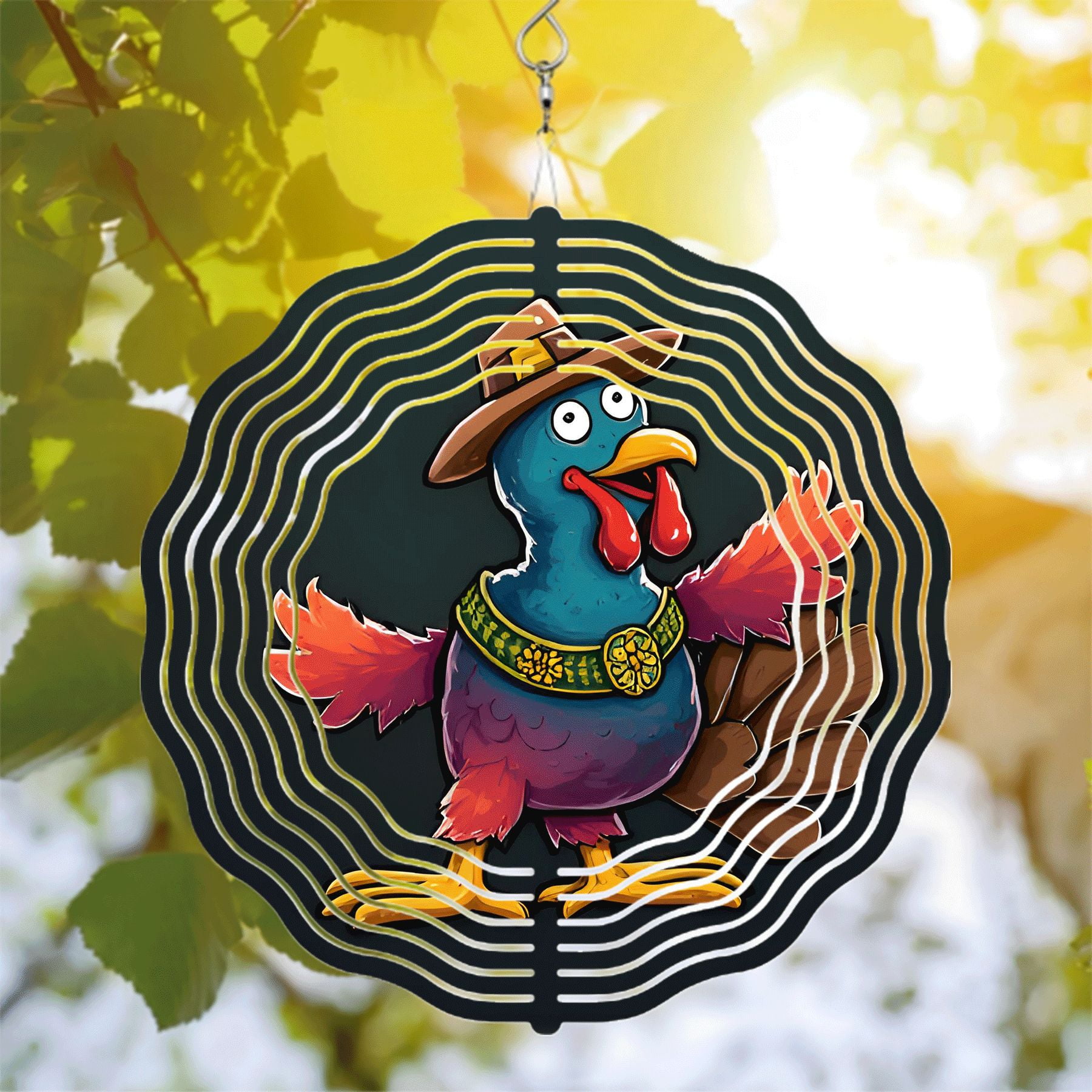 Vibrant Metal Hanging Wind Spinner with Cartoon Turkey Design - Festive ...