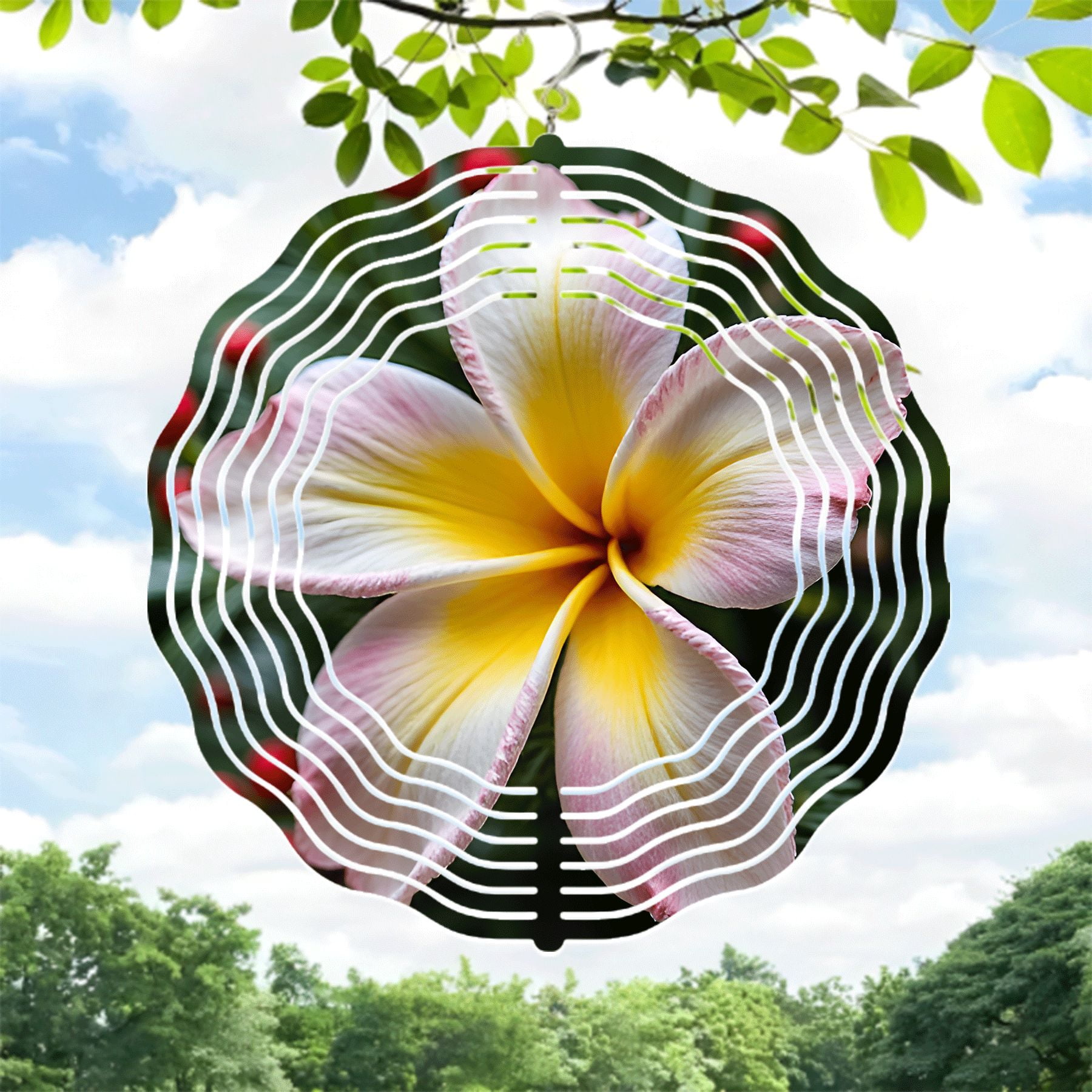 Vibrant Metal Hanging Wind Spinner with Circular White Line Design ...