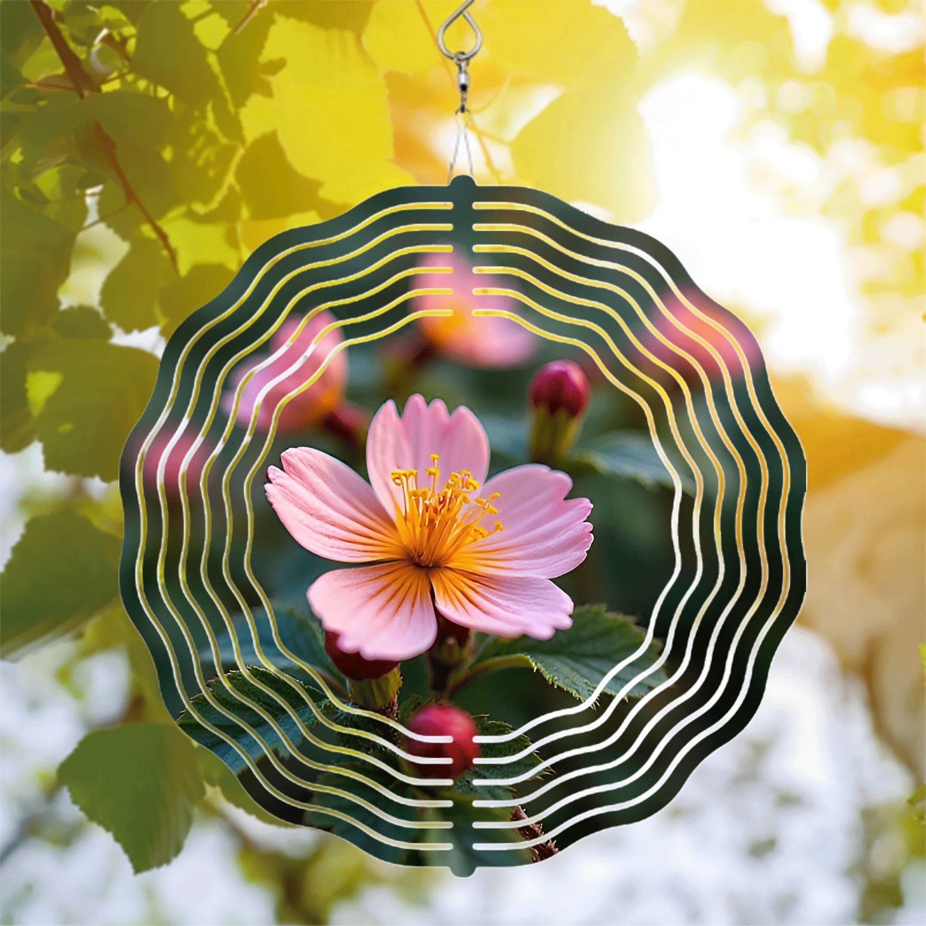 Vibrant Metal Hanging Wind Spinner with Circular White Pattern ...