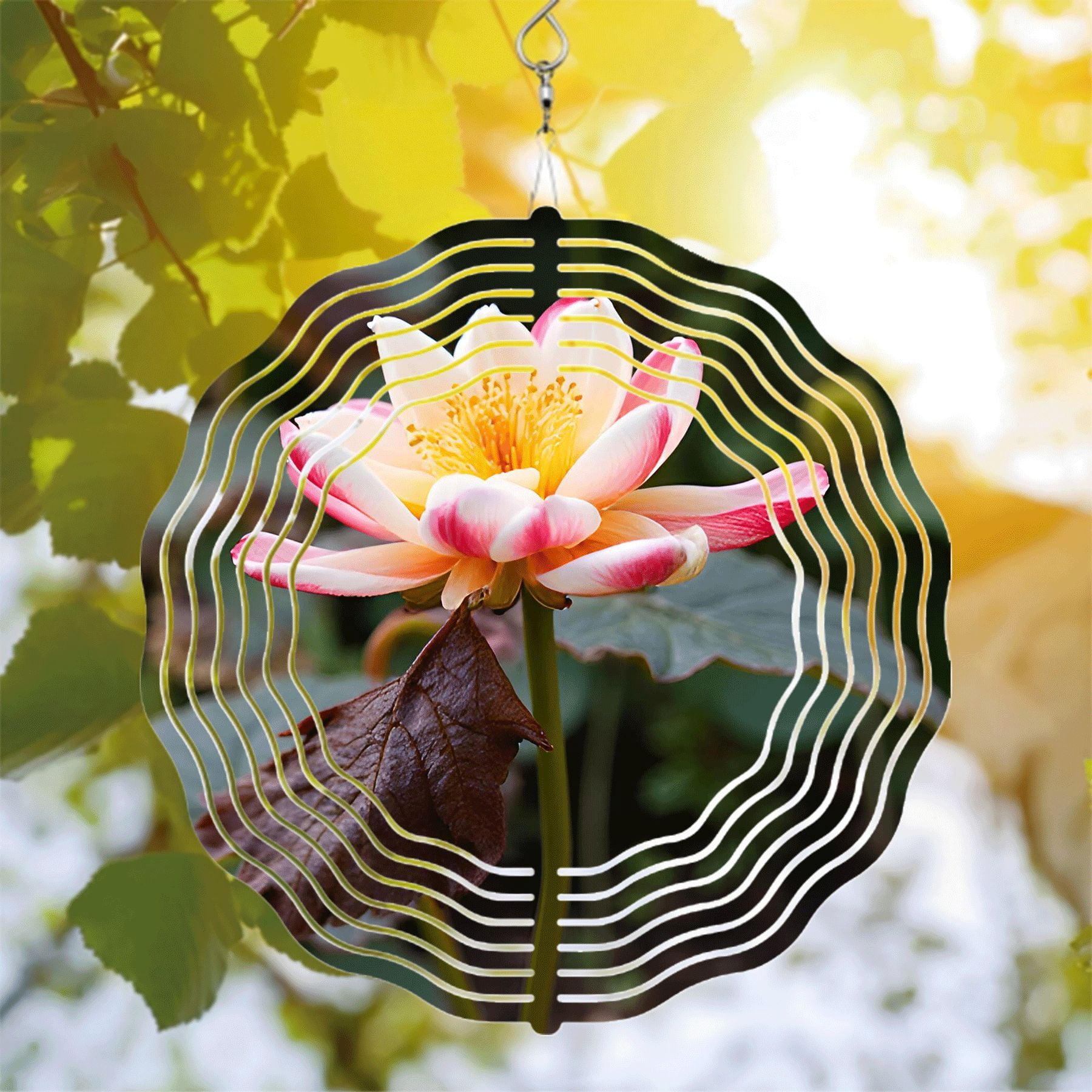 Vibrant Metal Hanging Wind Spinner with Circular White Pattern ...
