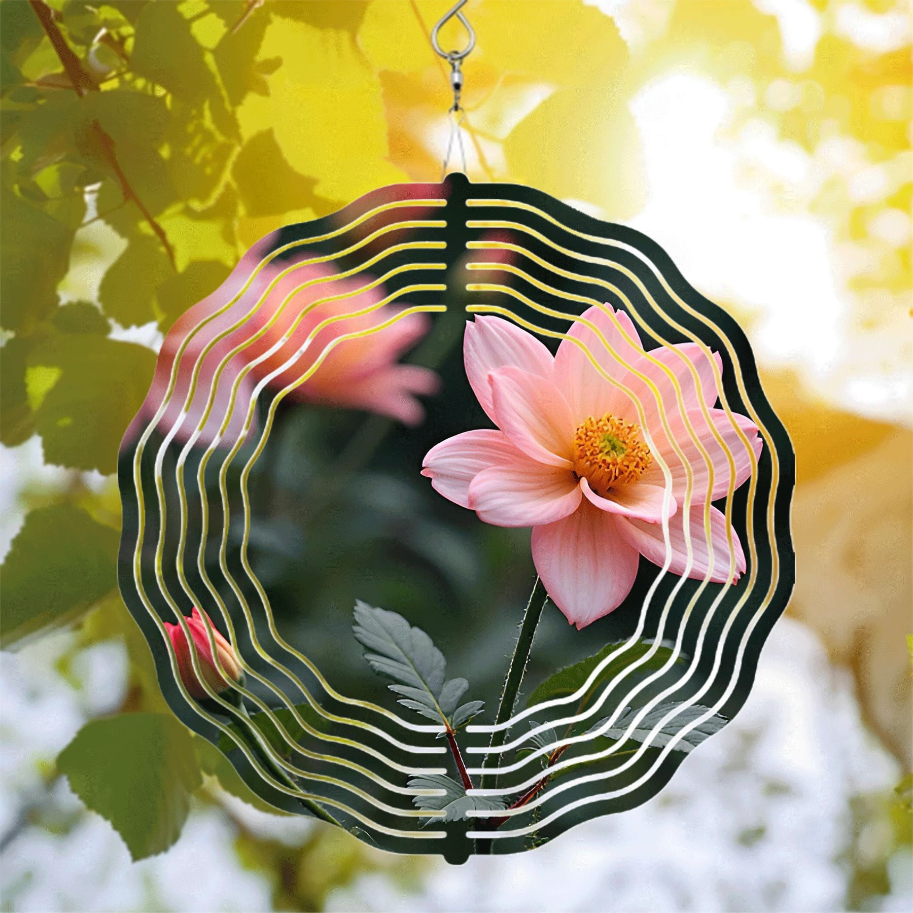 Vibrant Metal Hanging Wind Spinner with Circular White Pattern Perfect ...