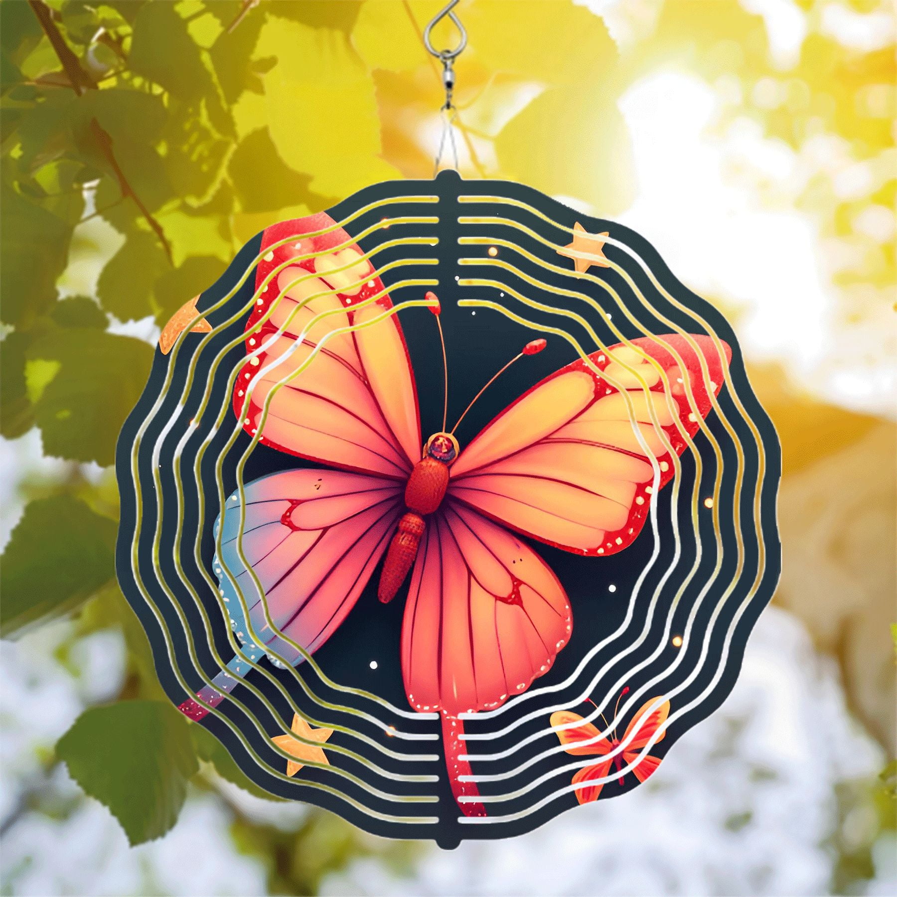 Vibrant Metal Hanging Wind Spinner with Colorful Butterfly Design ...