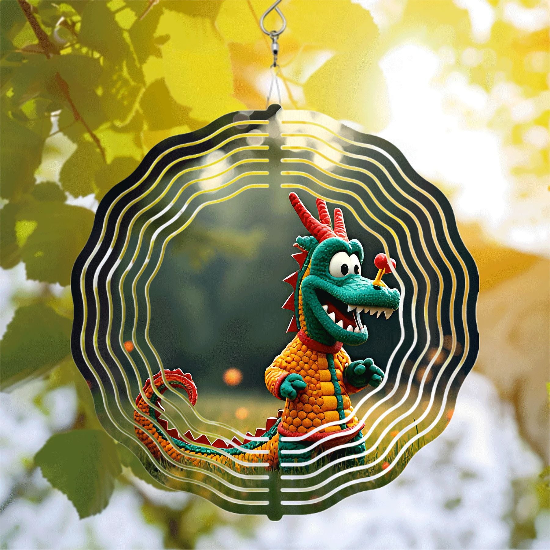 Vibrant Metal Hanging Wind Spinner with Colorful Dragon Design ...