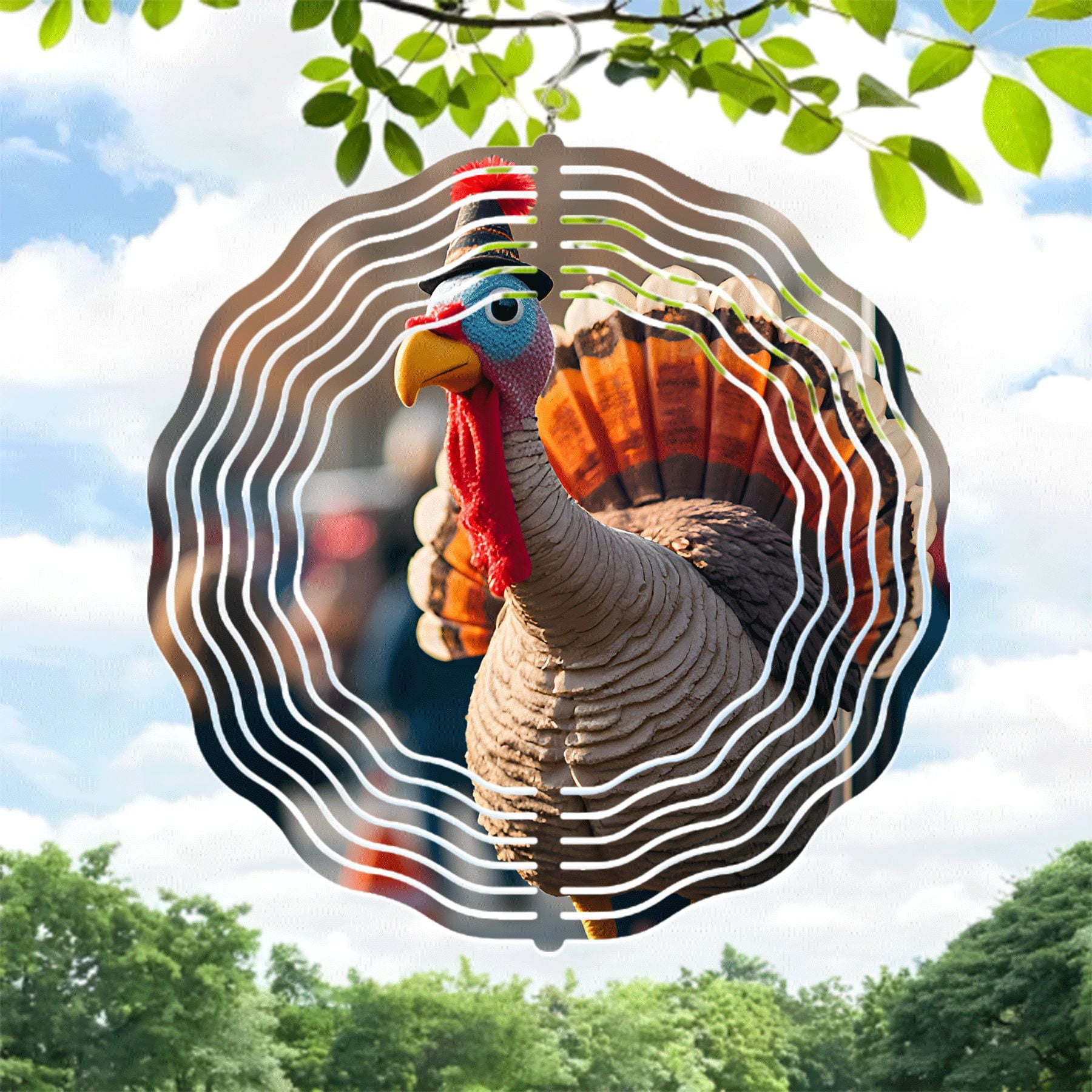 Vibrant Metal Hanging Wind Spinner with Colorful Turkey Design ...