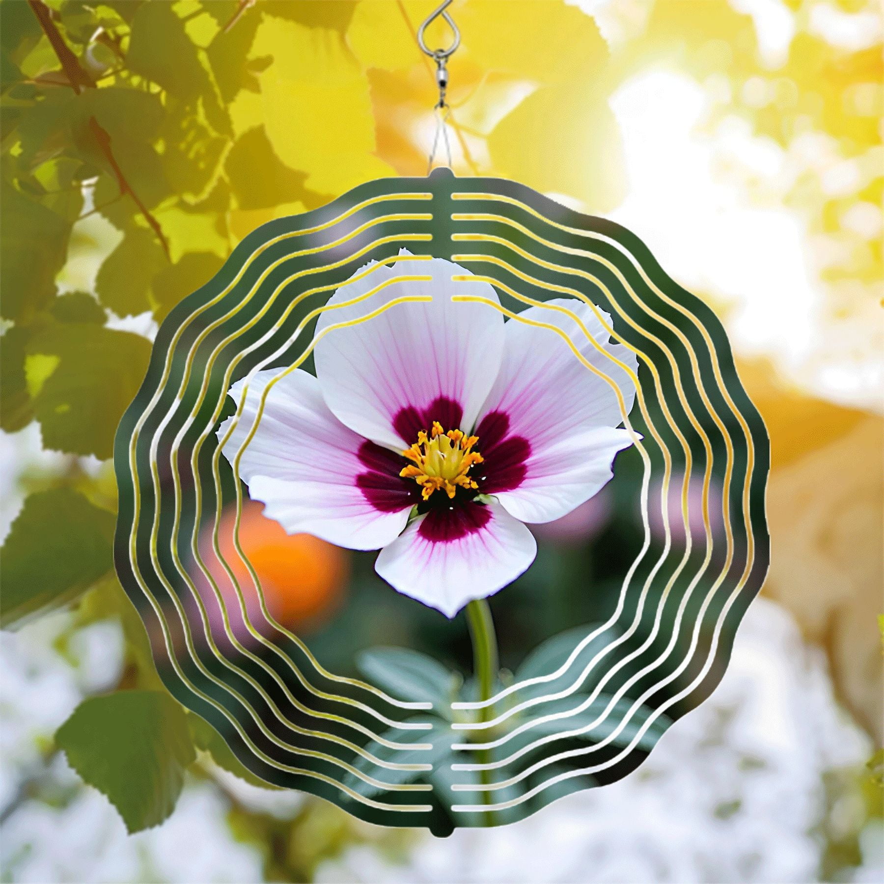 Vibrant Metal Hanging Wind Spinner with Concentric Wave Design ...
