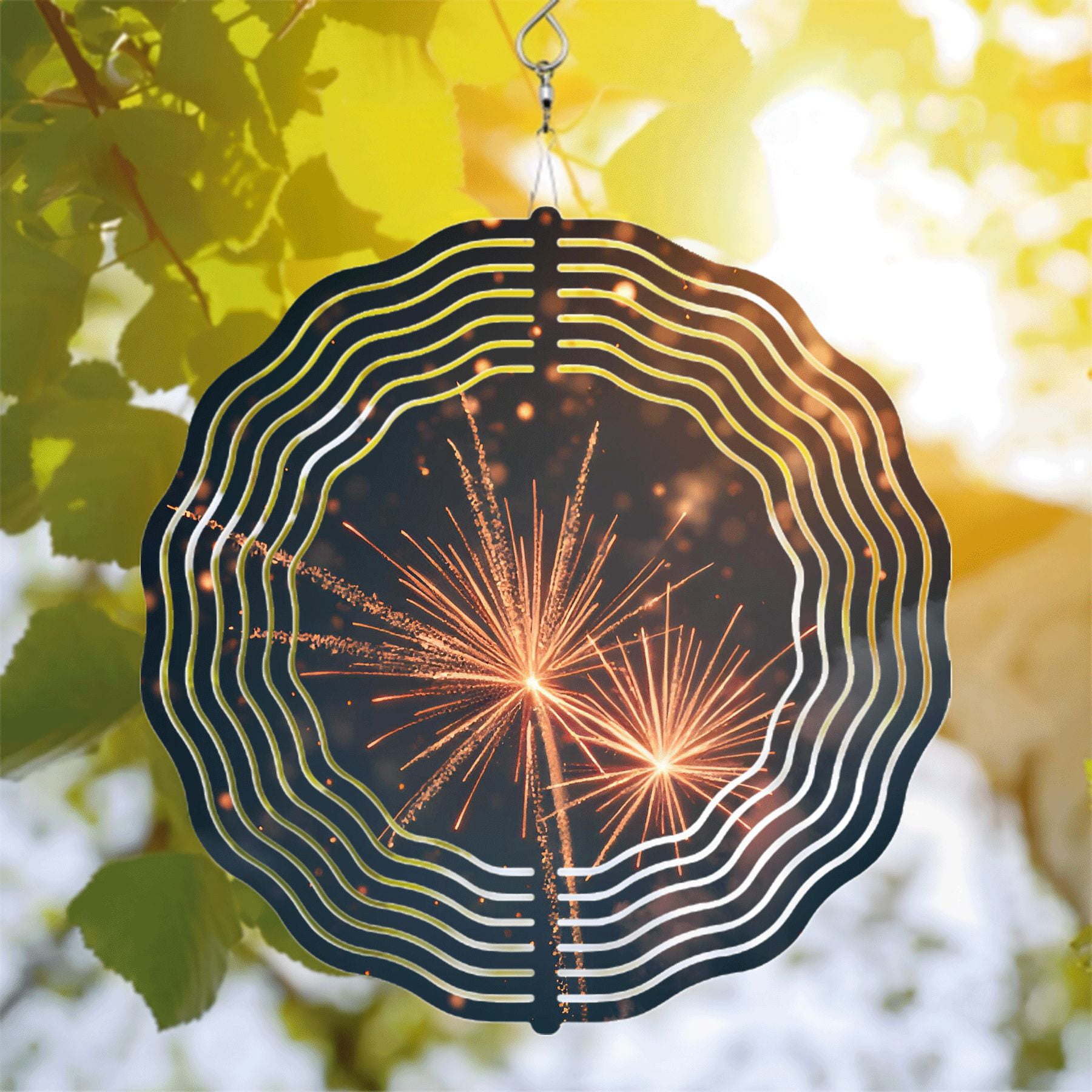 Vibrant Metal Hanging Wind Spinner with Concentric Wave Design ...