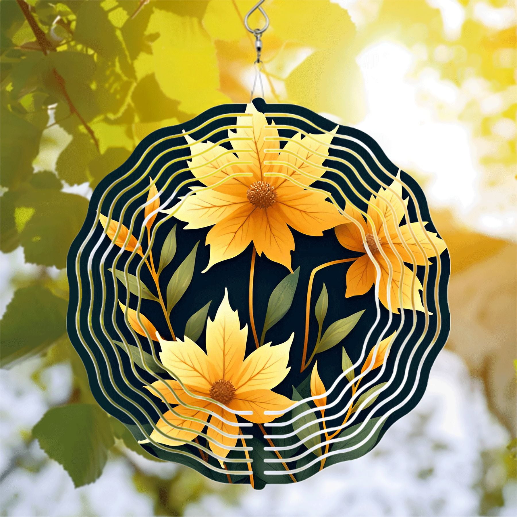 Vibrant Metal Hanging Wind Spinner with Concentric Wave Pattern ...