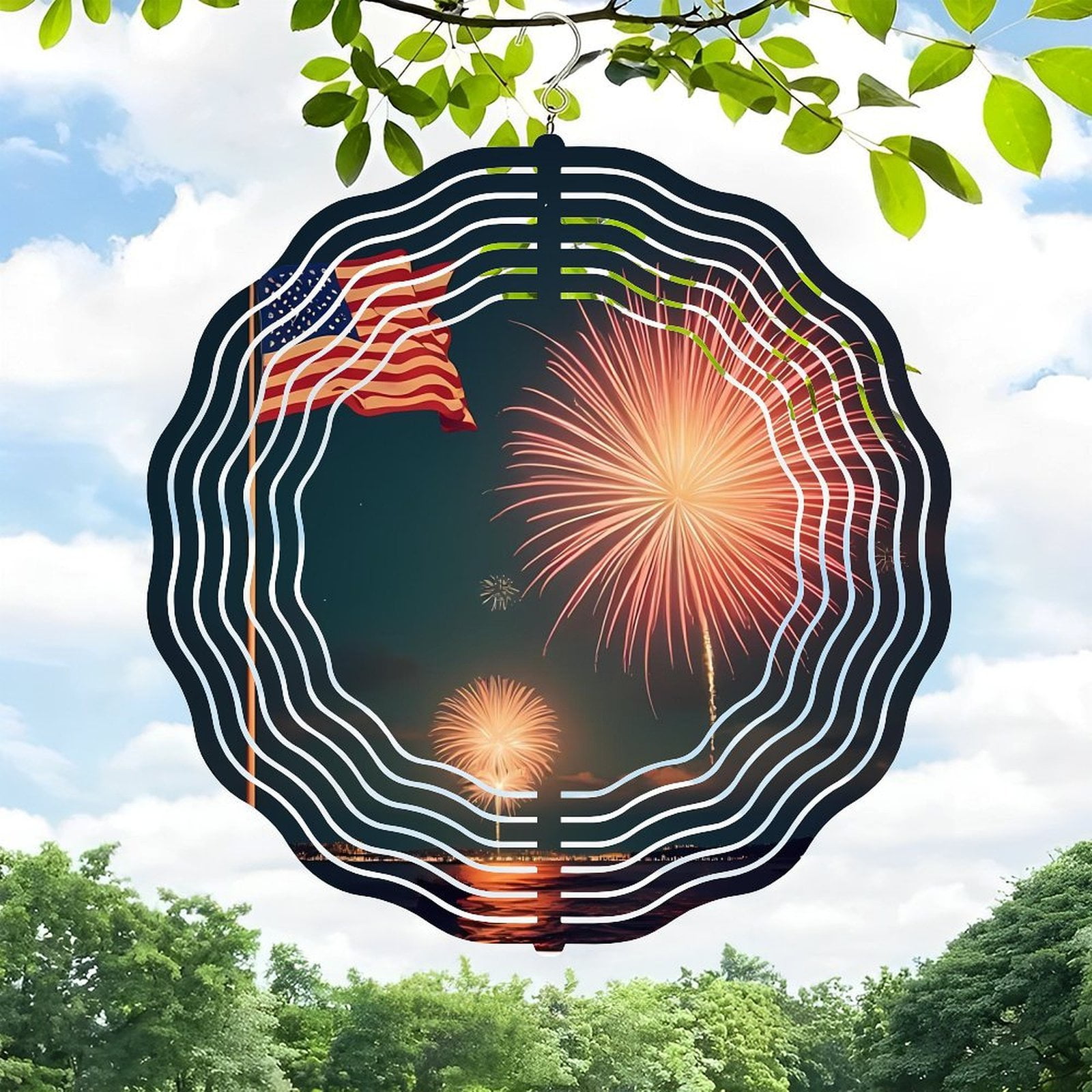 Vibrant Metal Hanging Wind Spinner with Concentric Waves & Fireworks ...
