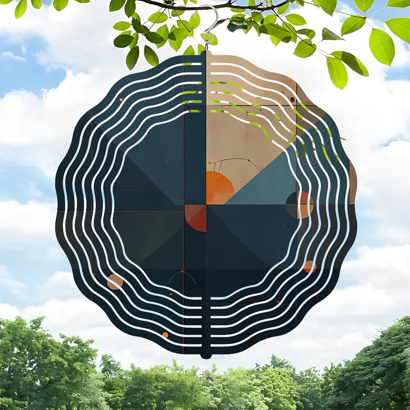 Vibrant Metal Hanging Wind Spinner with Concentric Waves & Geometric ...
