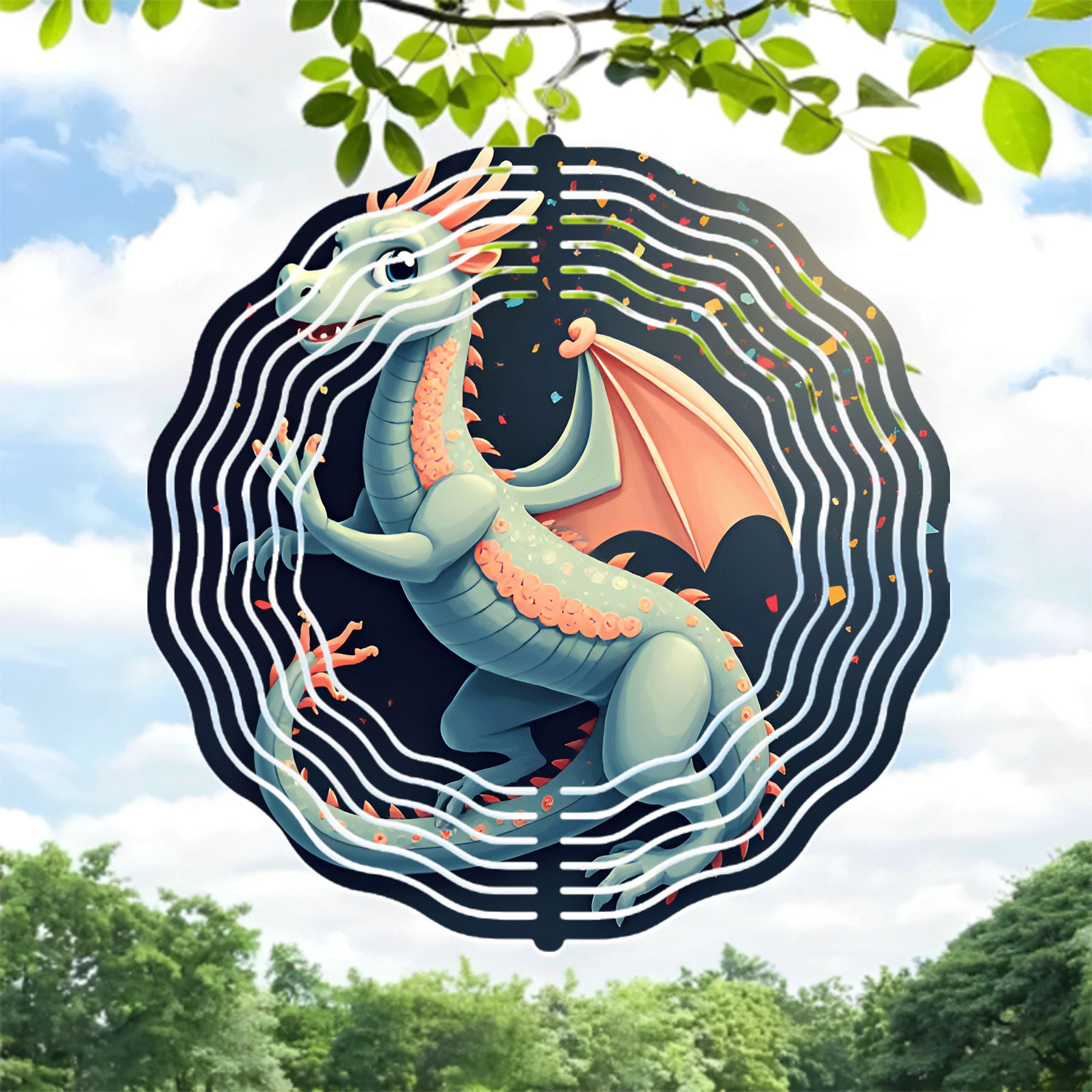 Vibrant Metal Hanging Wind Spinner with Dragon Design - Colorful Scales ...