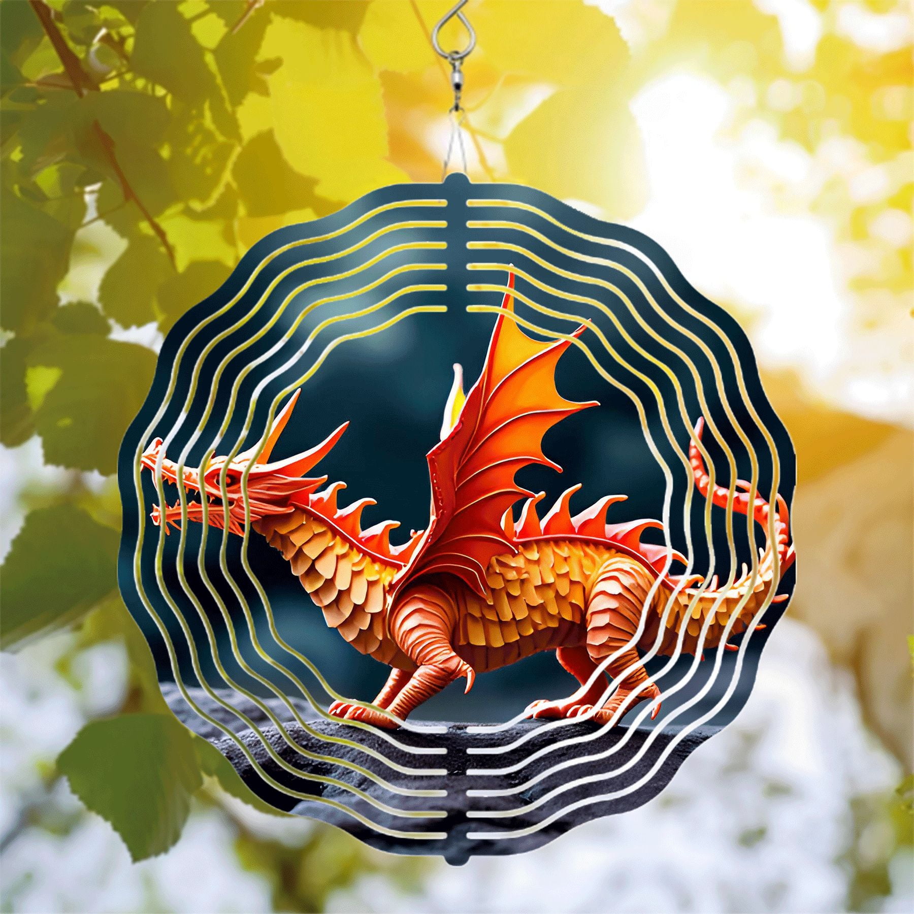 Vibrant Metal Hanging Wind Spinner with Fiery Dragon Design - Stunning ...