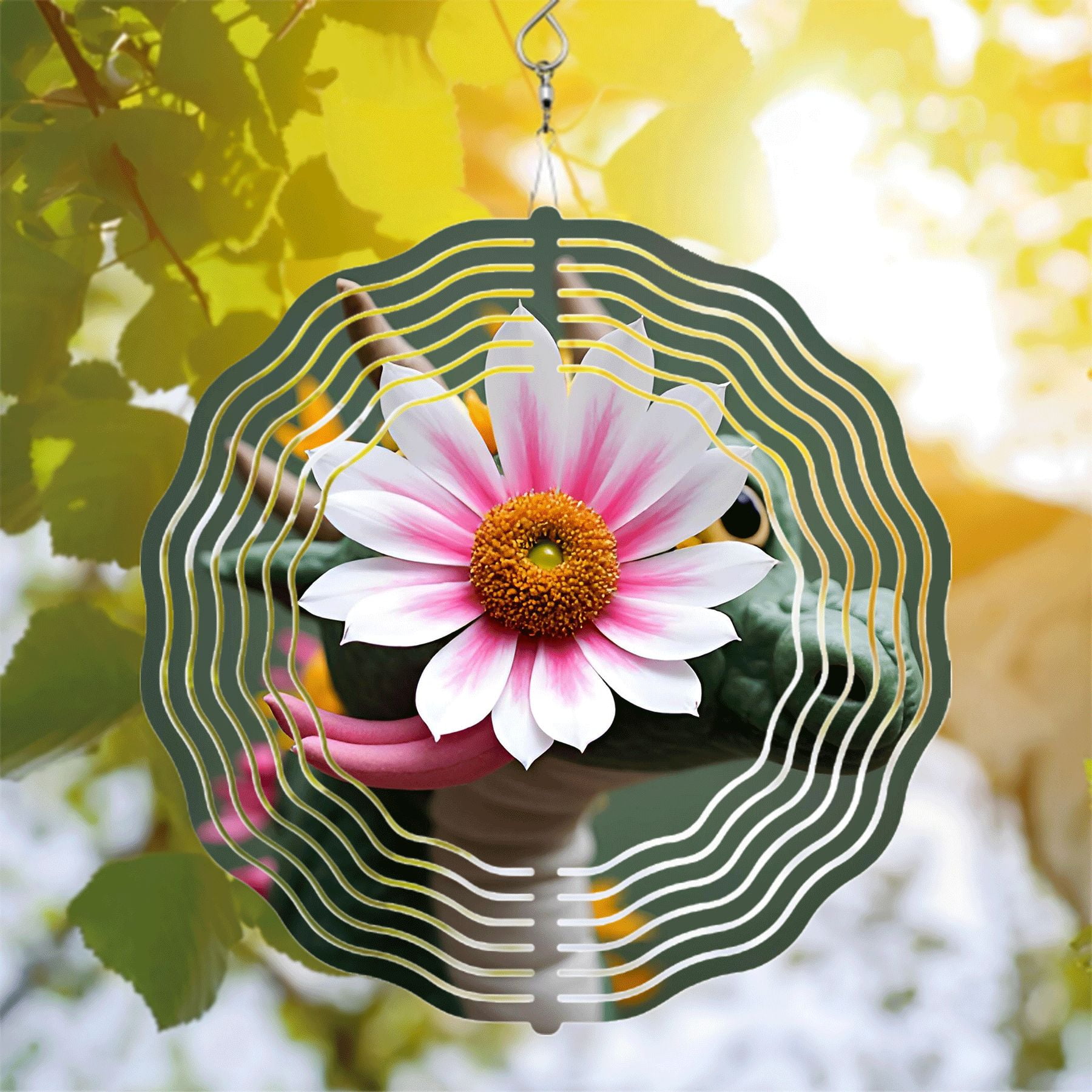 Vibrant Metal Hanging Wind Spinner with Floral Design & Dragon Motif ...