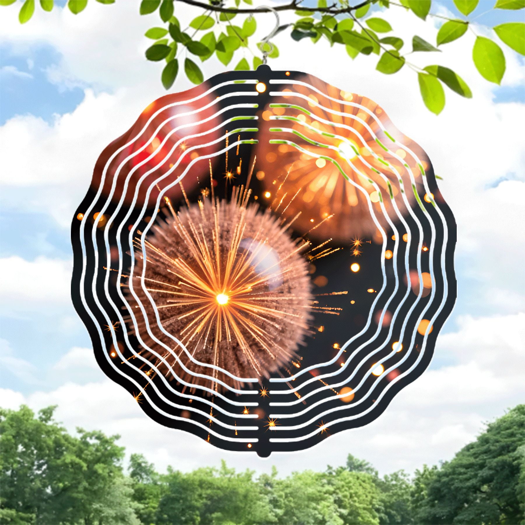Vibrant Metal Hanging Wind Spinner with Golden Spark Explosion Design ...