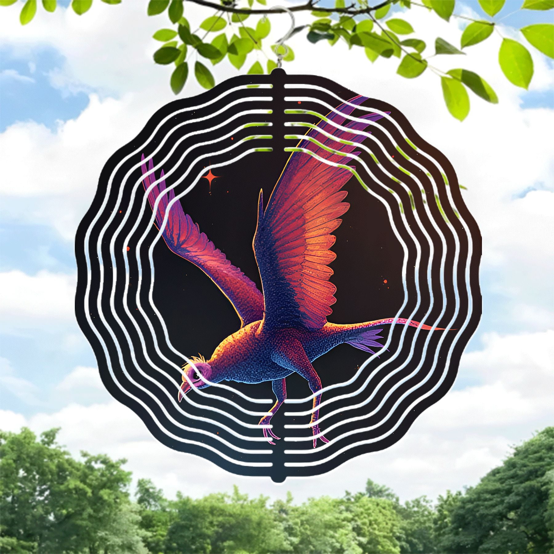 Vibrant Metal Hanging Wind Spinner with Gradient Bird Design - Colorful ...