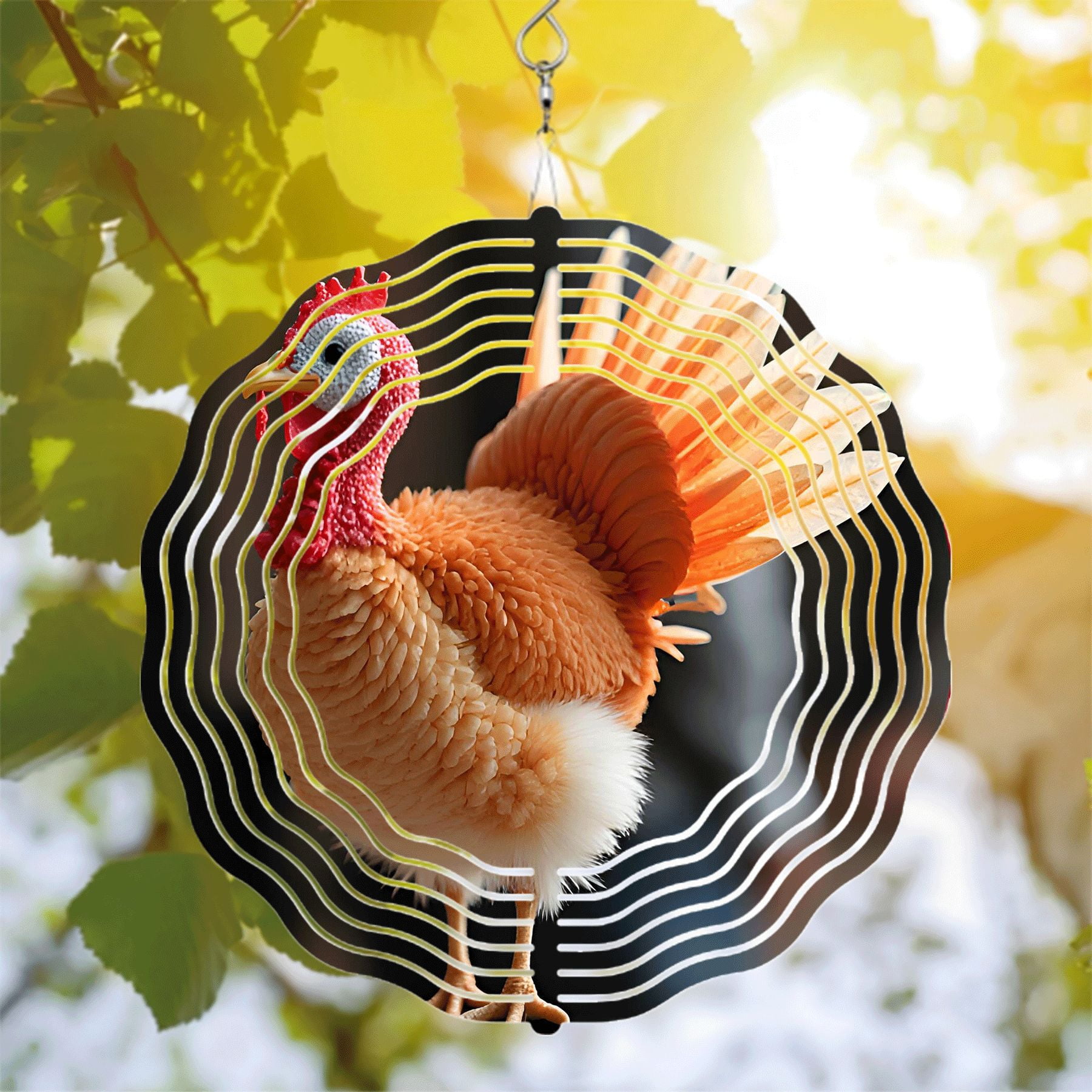 Vibrant Metal Hanging Wind Spinner with Intricate Turkey Design ...