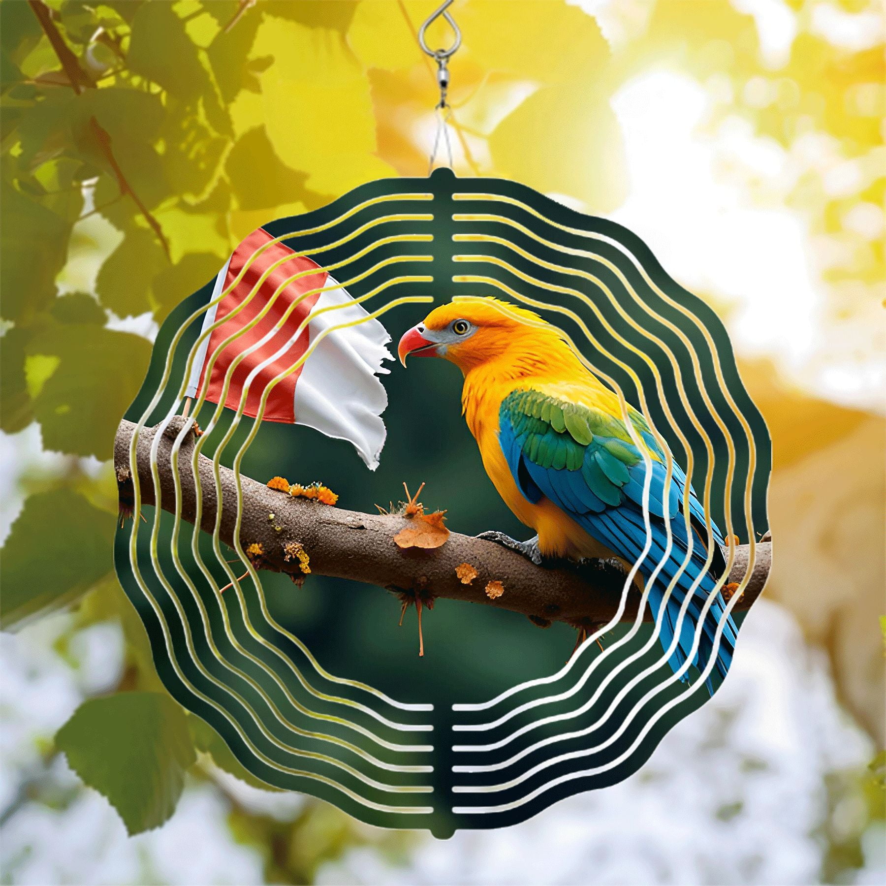 Vibrant Metal Hanging Wind Spinner with Parrot Design & Sound Wave ...