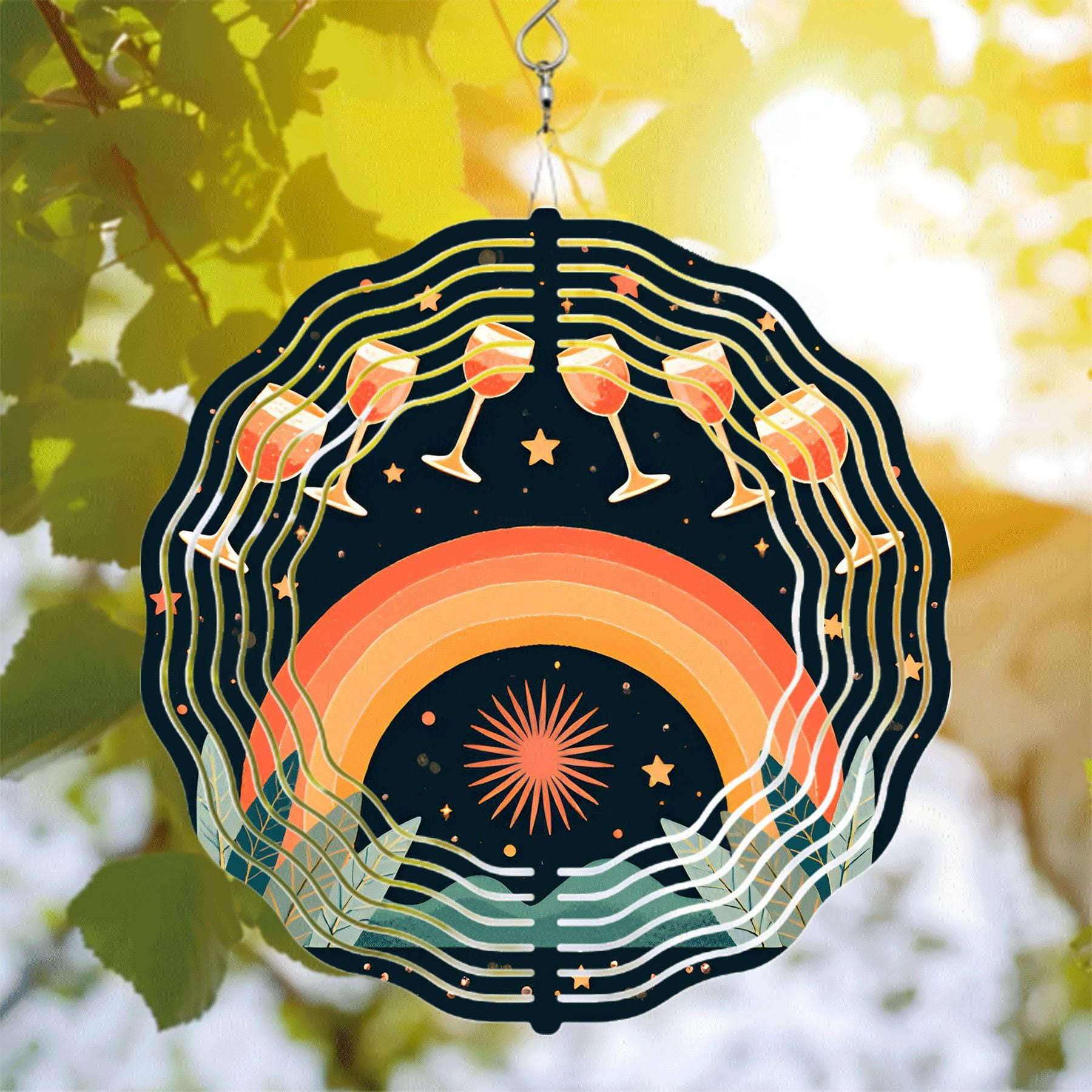 Vibrant Metal Hanging Wind Spinner with Rainbow Design Reddish Glasses ...