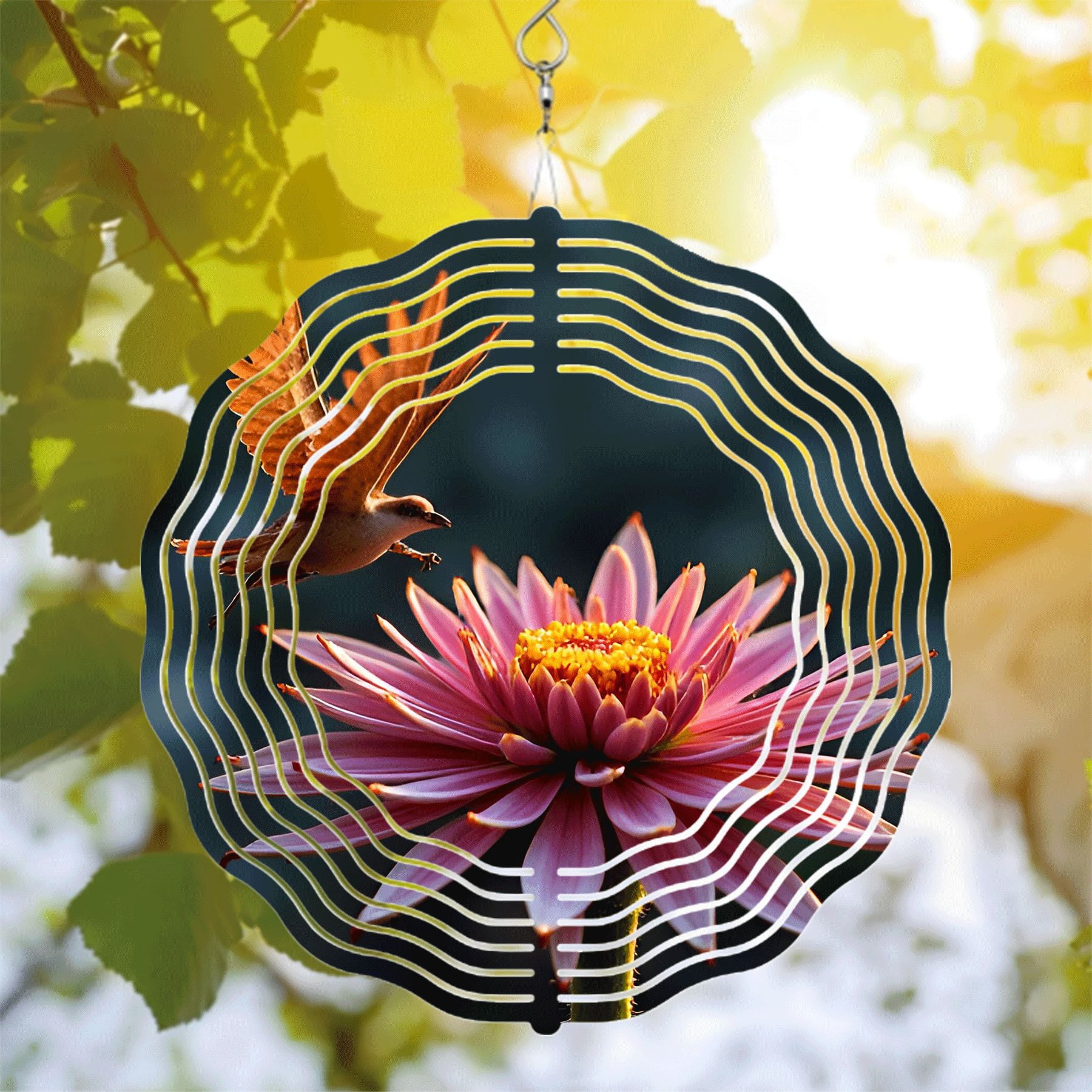Vibrant Metal Hanging Wind Spinner with Sound Wave Design - Colorful ...