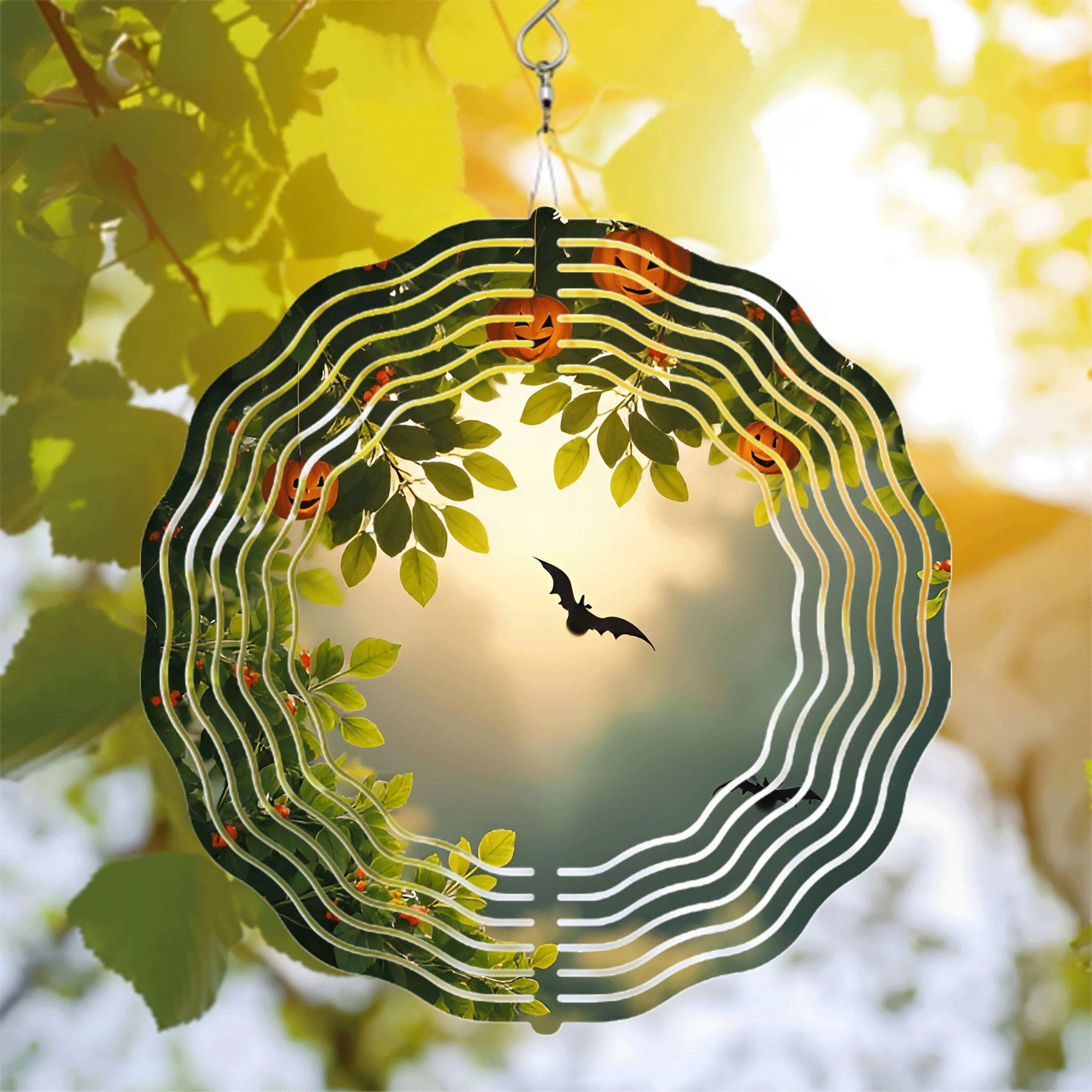 Vibrant Metal Hanging Wind Spinner with Spiral Design Featuring Green ...