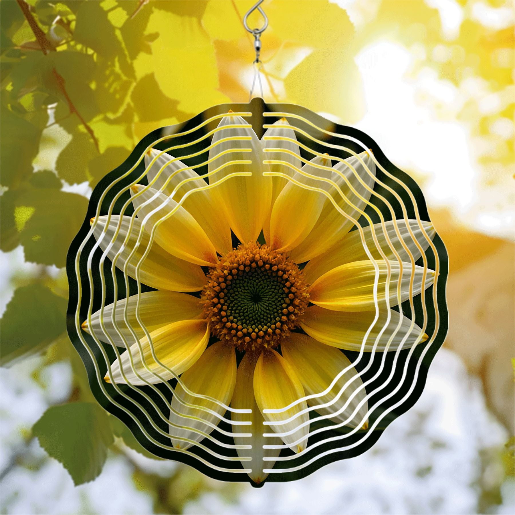 Vibrant Metal Hanging Wind Spinner with Sunflower Design - Bright ...