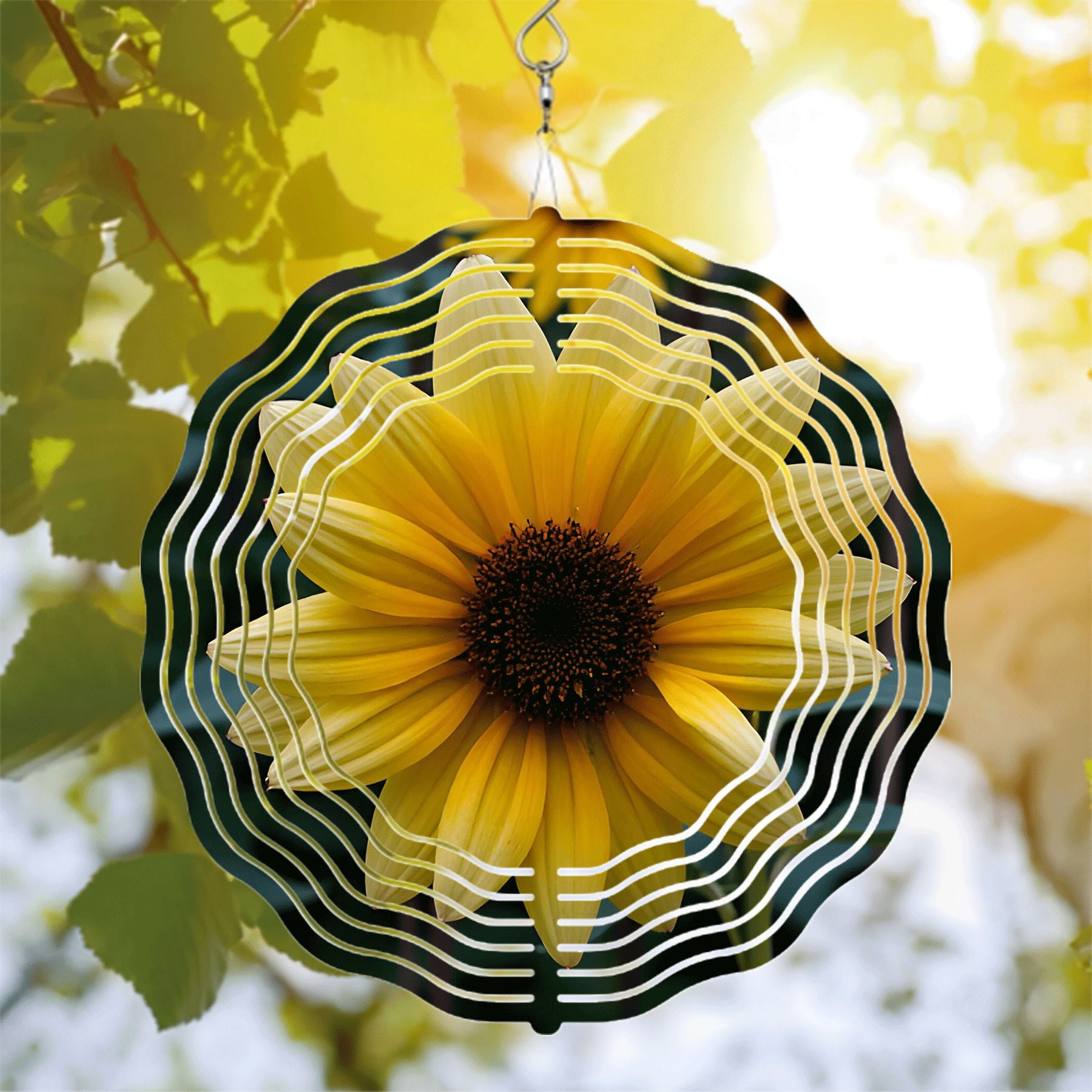 Vibrant Metal Hanging Wind Spinner with Sunflower Design - Modern ...