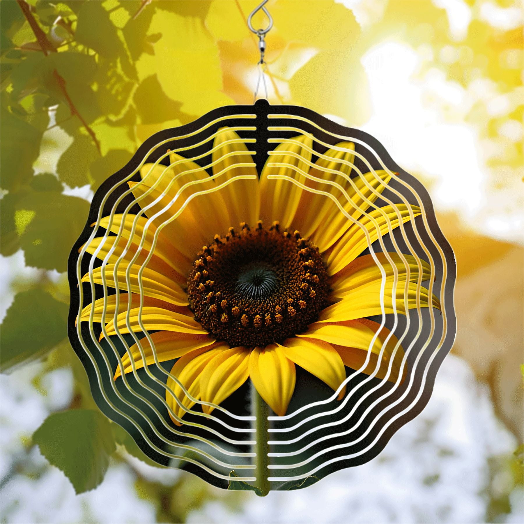 Vibrant Metal Hanging Wind Spinner with Sunflower Design & Ripple ...