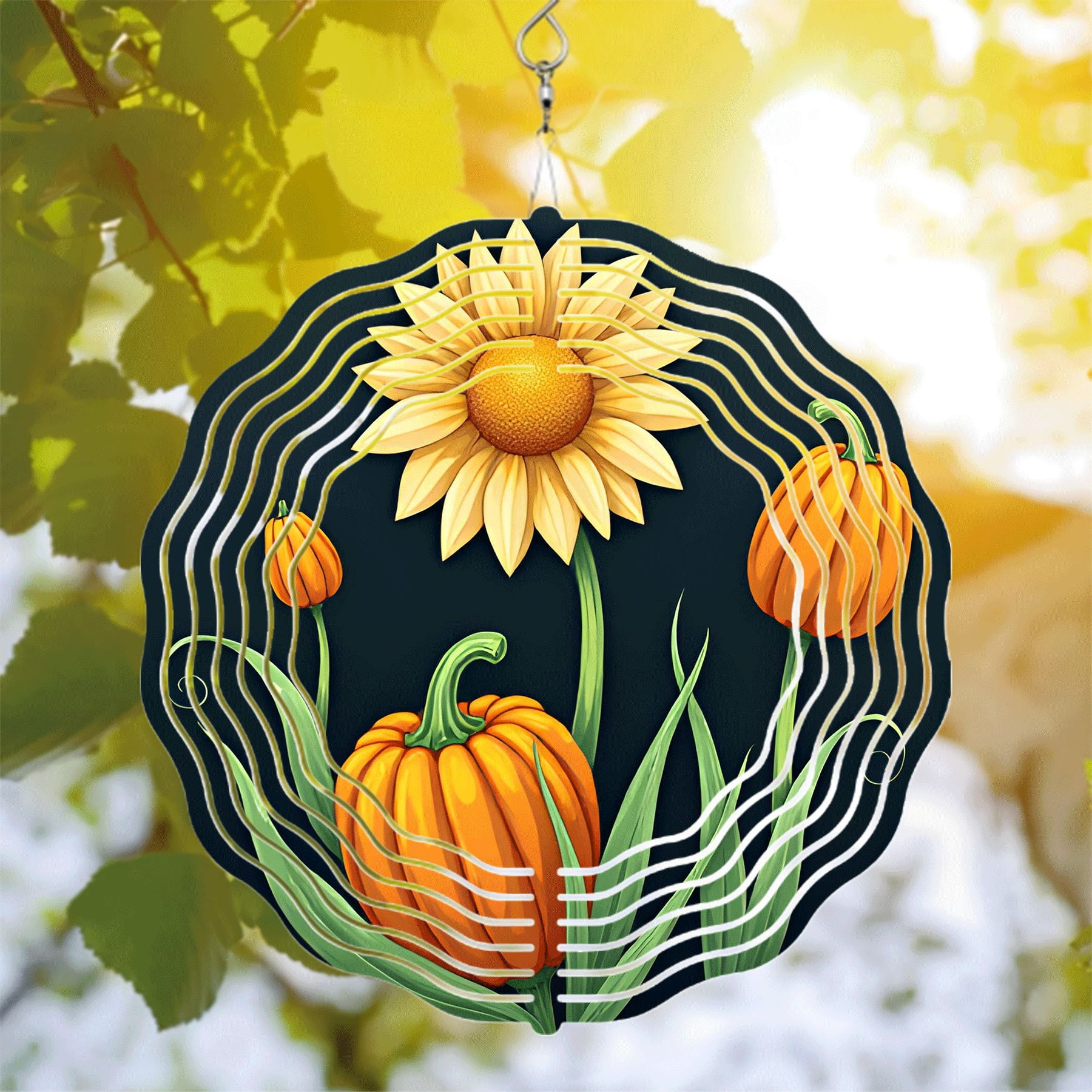 Vibrant Metal Hanging Wind Spinner with Sunflower & Pumpkin Design ...