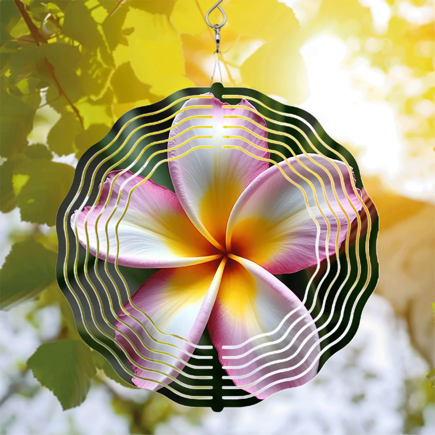 Vibrant Metal Hanging Wind Spinner with Symmetrical Flower Design in ...