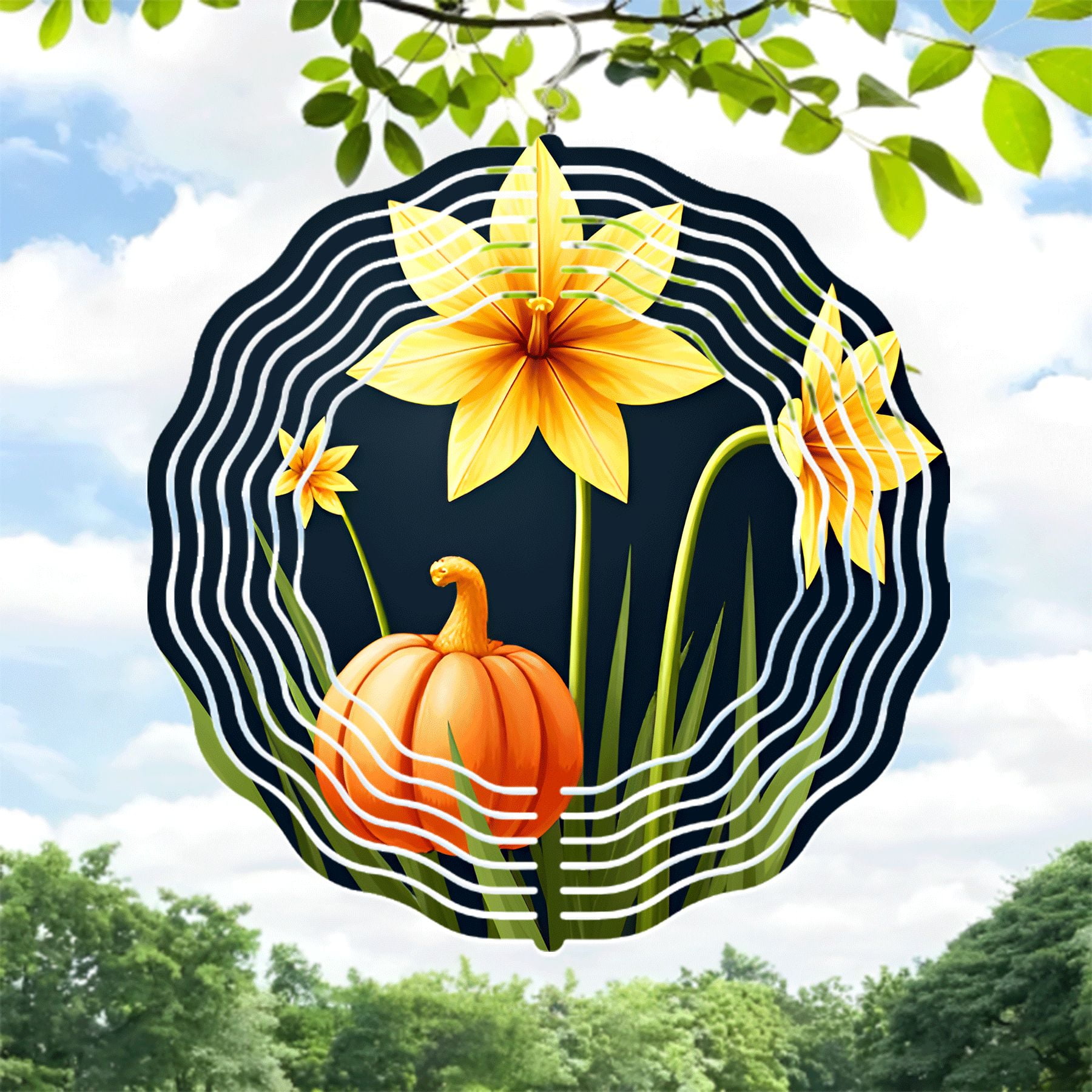 Vibrant Metal Hanging Wind Spinner with Wave Pattern Design Featuring ...