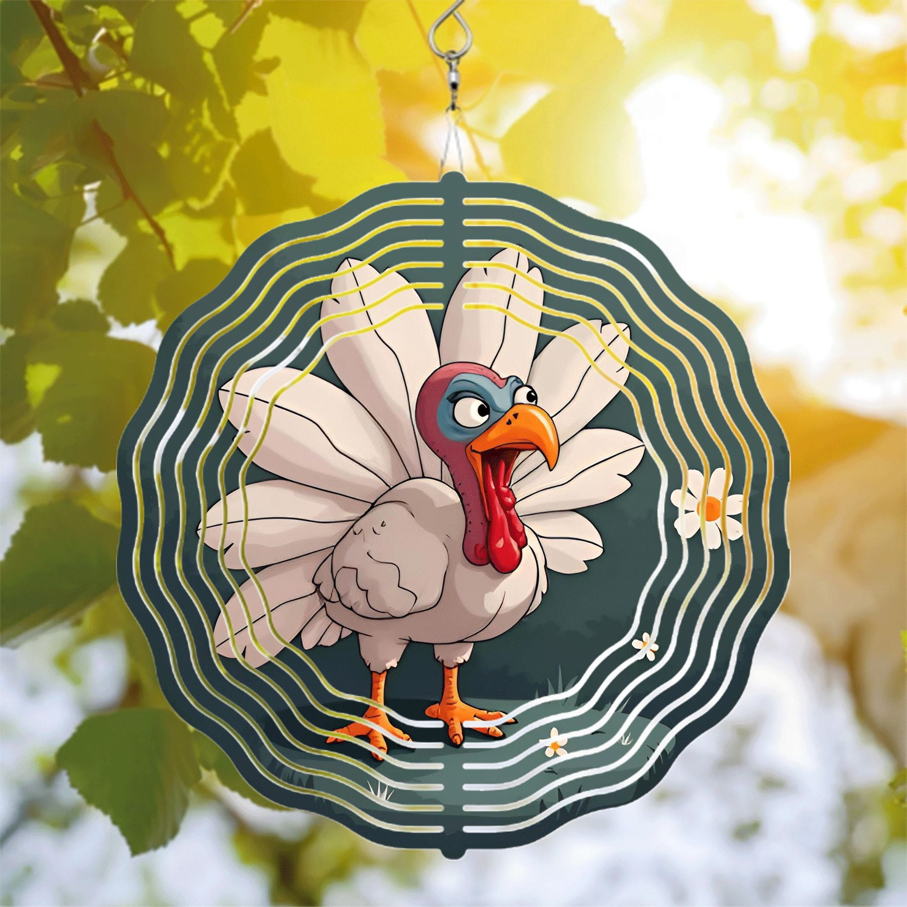 Vibrant Metal Hanging Wind Spinner with Whimsical Turkey Design & Sound ...