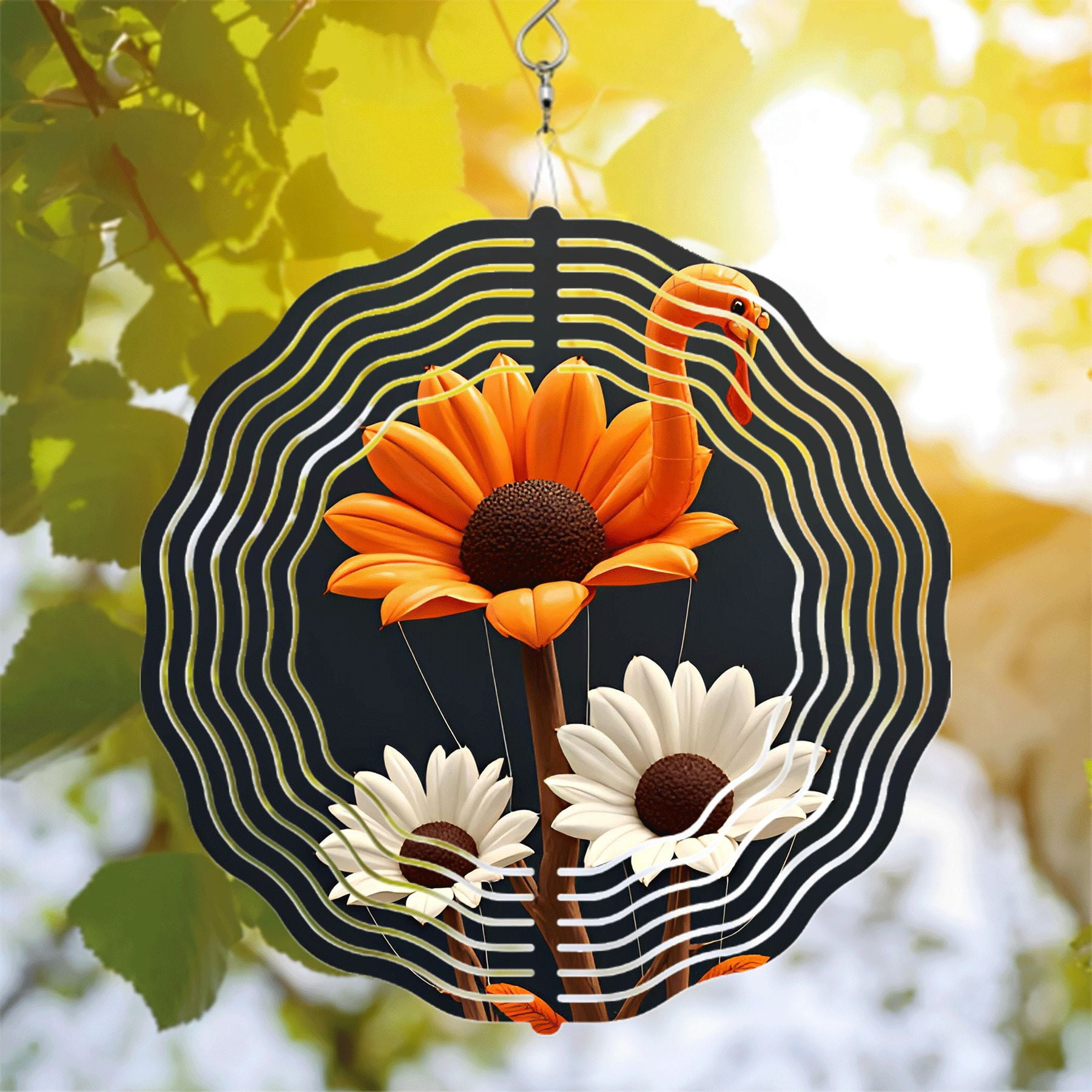 Vibrant Metal Hanging Wind Spinners & Chimes - Abstract Flower Design ...