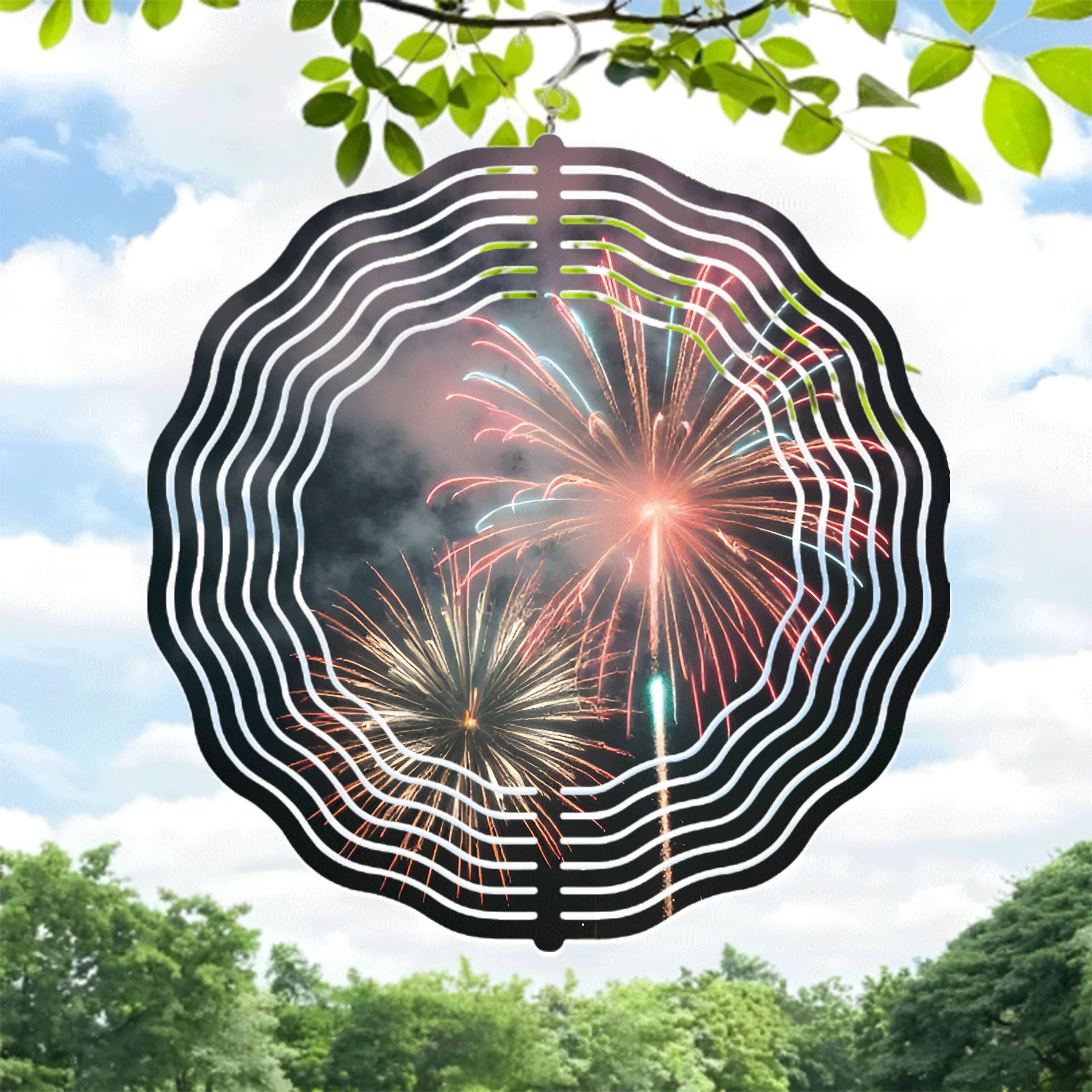 Vibrant Metal Hanging Wind Spinners & Chimes - Circular Concentric Wave ...