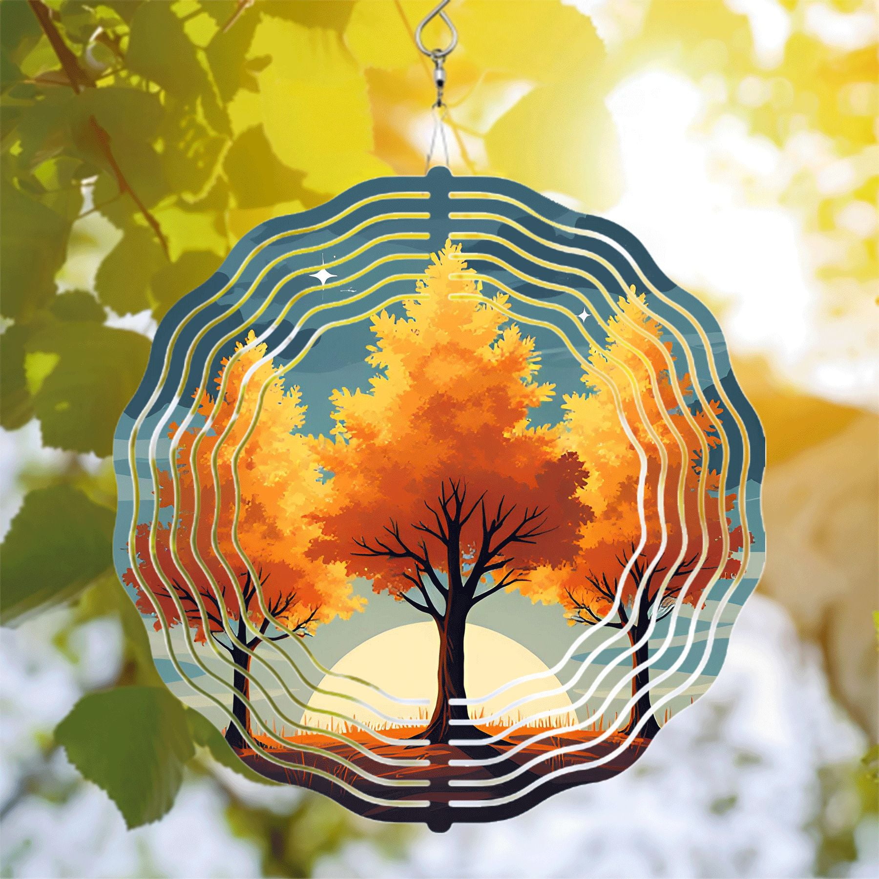Vibrant Metal Hanging Wind Spinners & Chimes - Circular Mandala Design ...