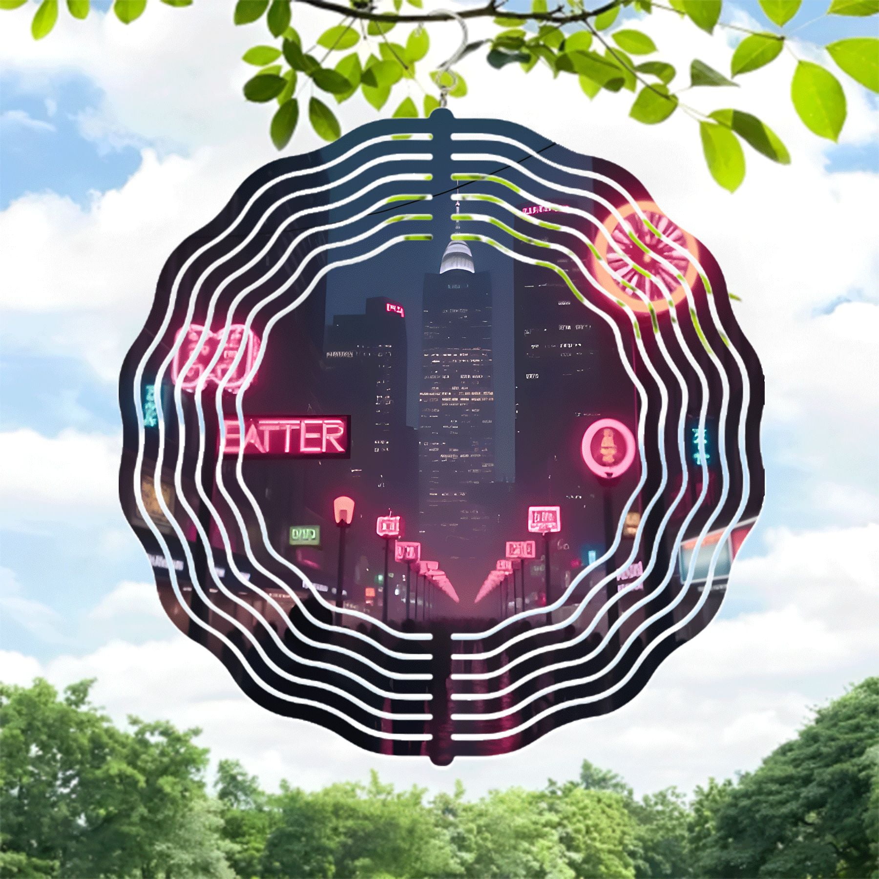 Vibrant Metal Hanging Wind Spinners & Chimes - Circular Neon-Inspired ...