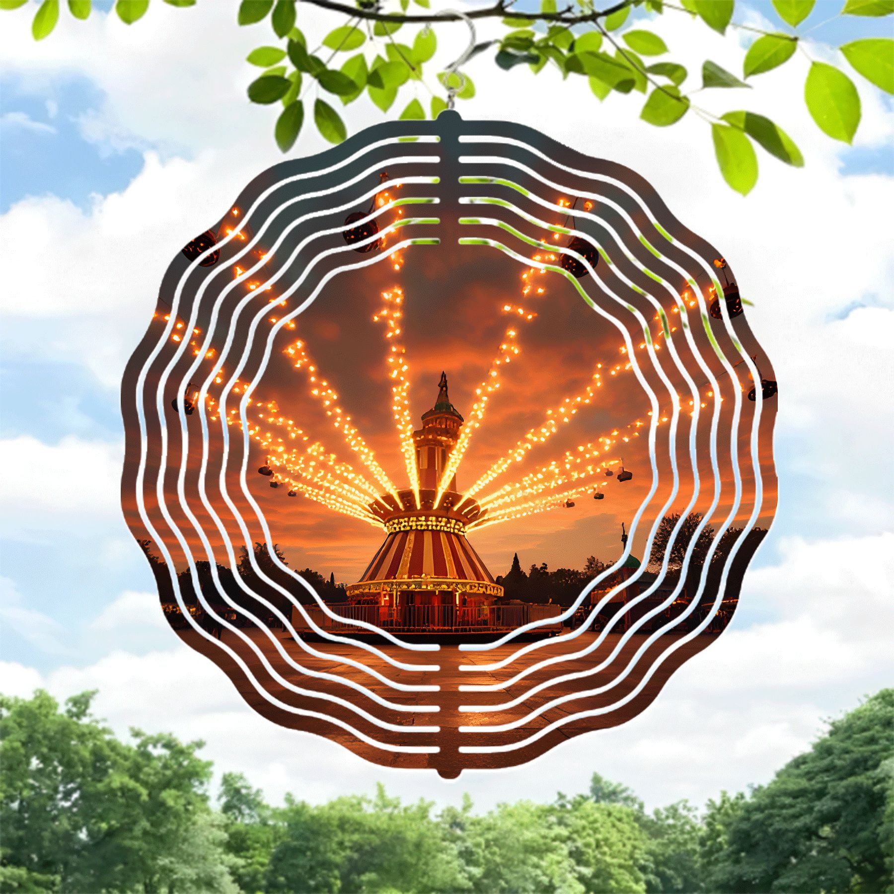 Vibrant Metal Hanging Wind Spinners & Chimes - Circular Sound Wave ...