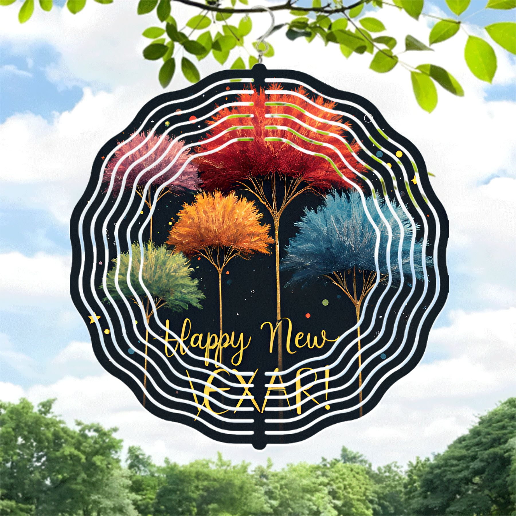 Vibrant Metal Hanging Wind Spinners & Chimes - Colorful Circular Tree ...
