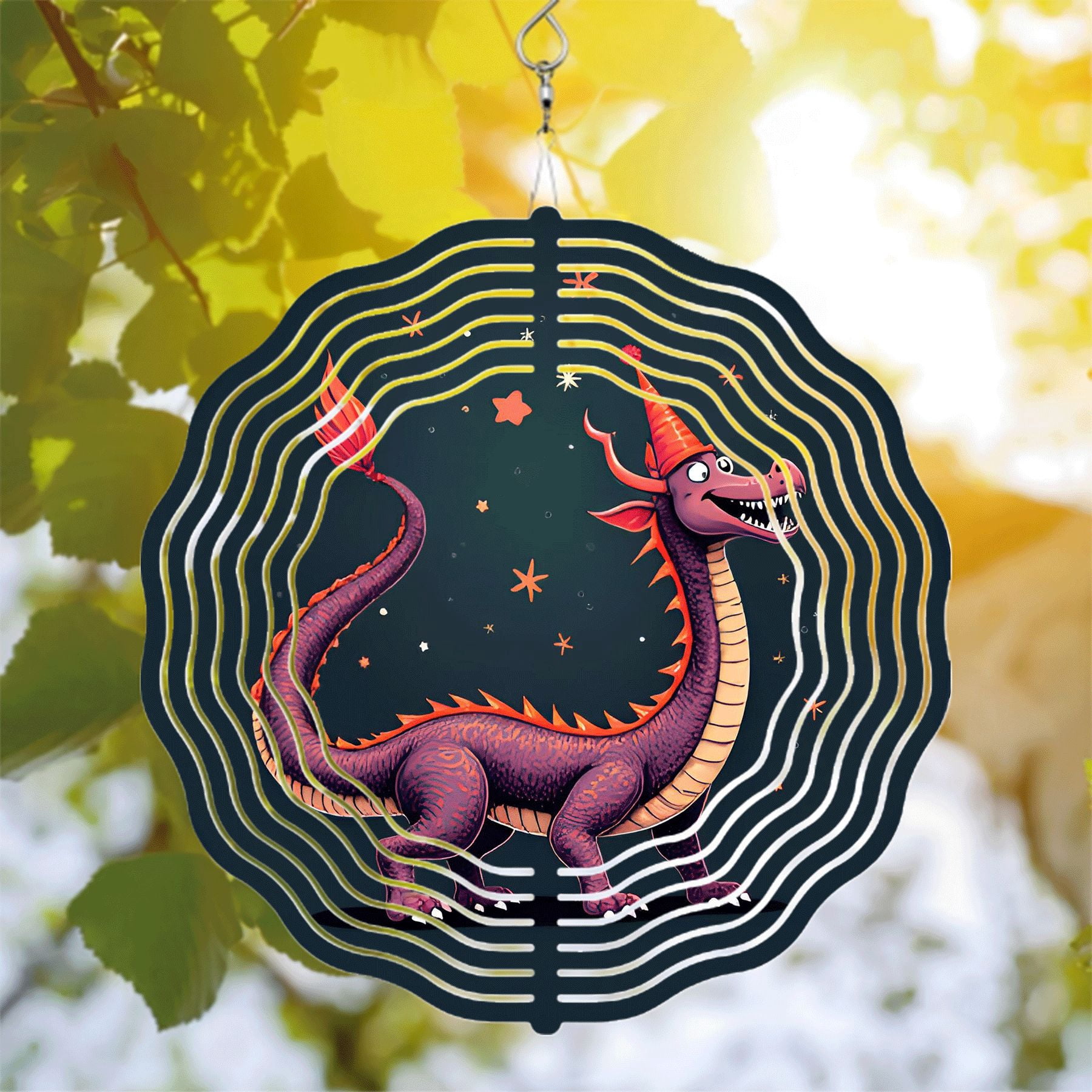 Vibrant Metal Hanging Wind Spinners & Chimes - Dragon Design with ...