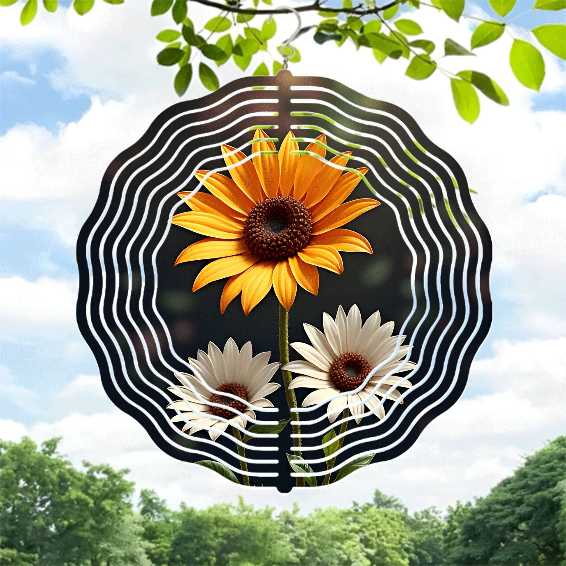 Vibrant Metal Hanging Wind Spinners & Chimes - Sunflower Design with ...