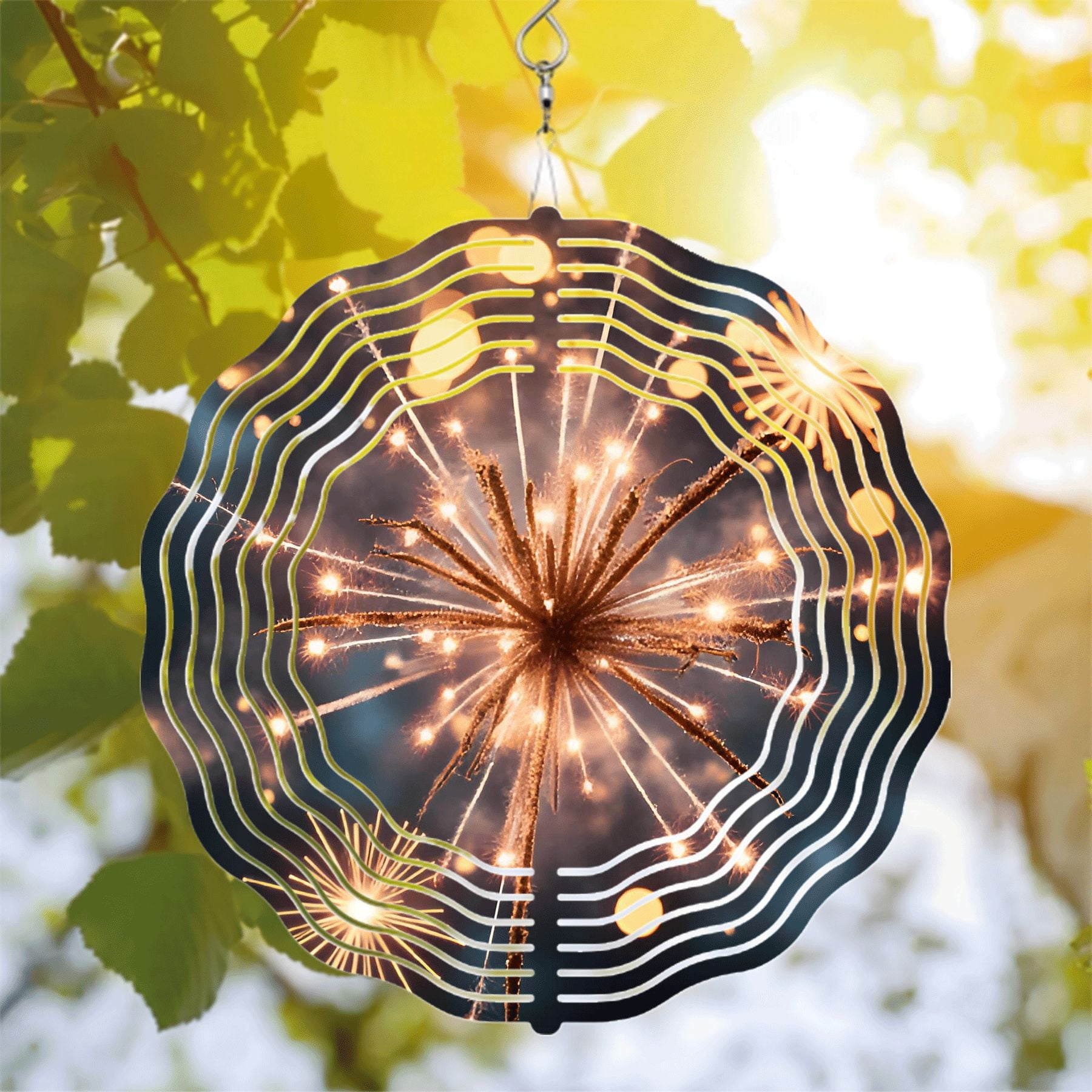 Vibrant Metal Hanging Wind Spinners & Chimes - Symmetrical Fireworks ...