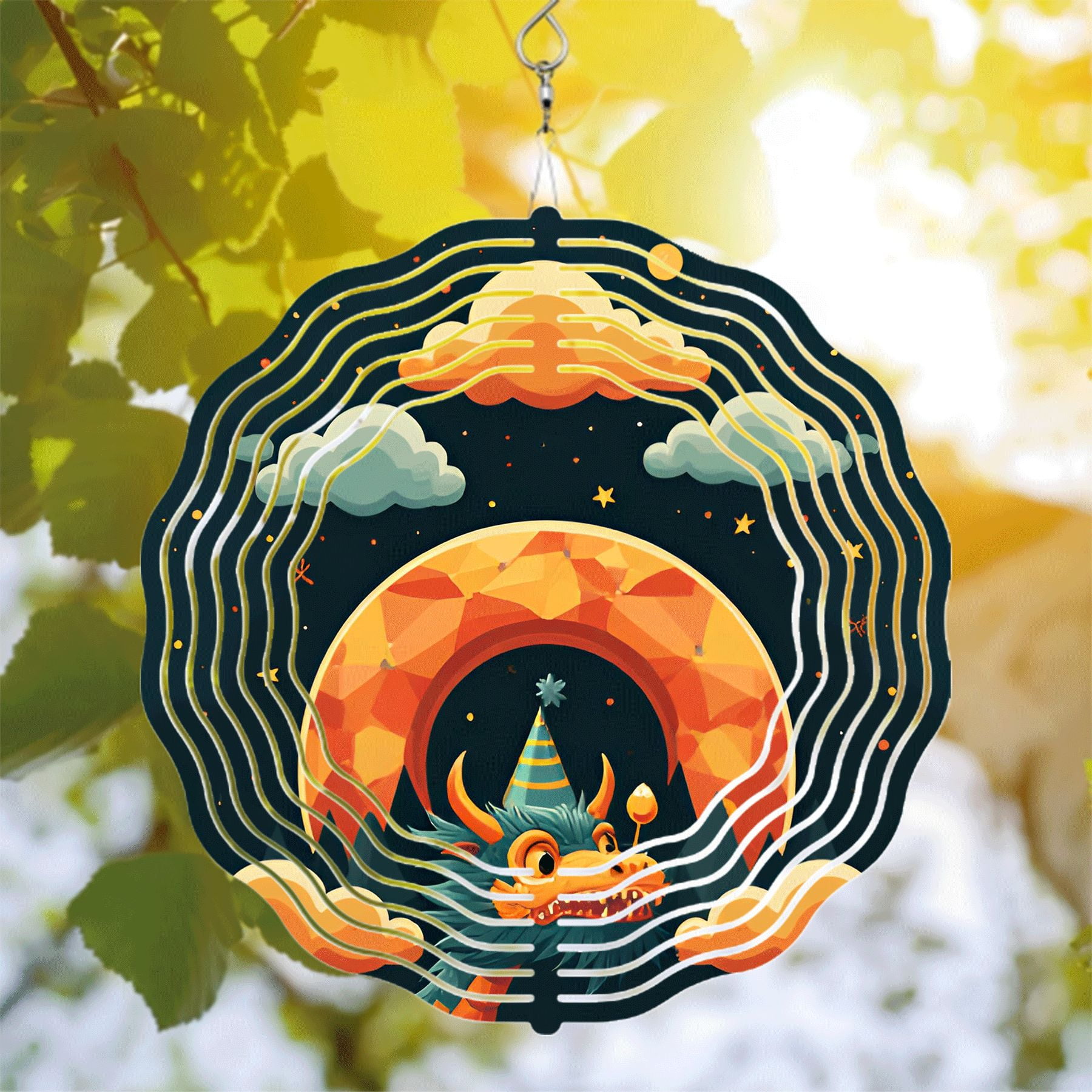 Vibrant Metal Hanging Wind Spinners & Chimes - Whimsical Dragon Design ...
