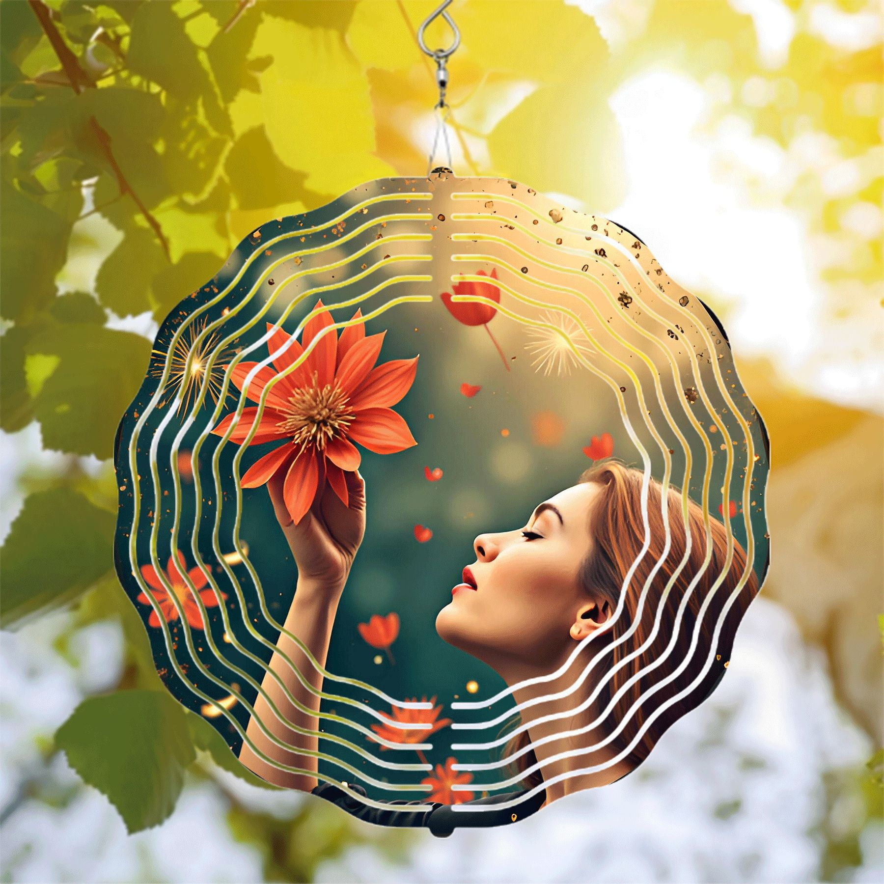 Vibrant Metal Hanging Wind Spinners & Chimes - Whimsical Heart ...