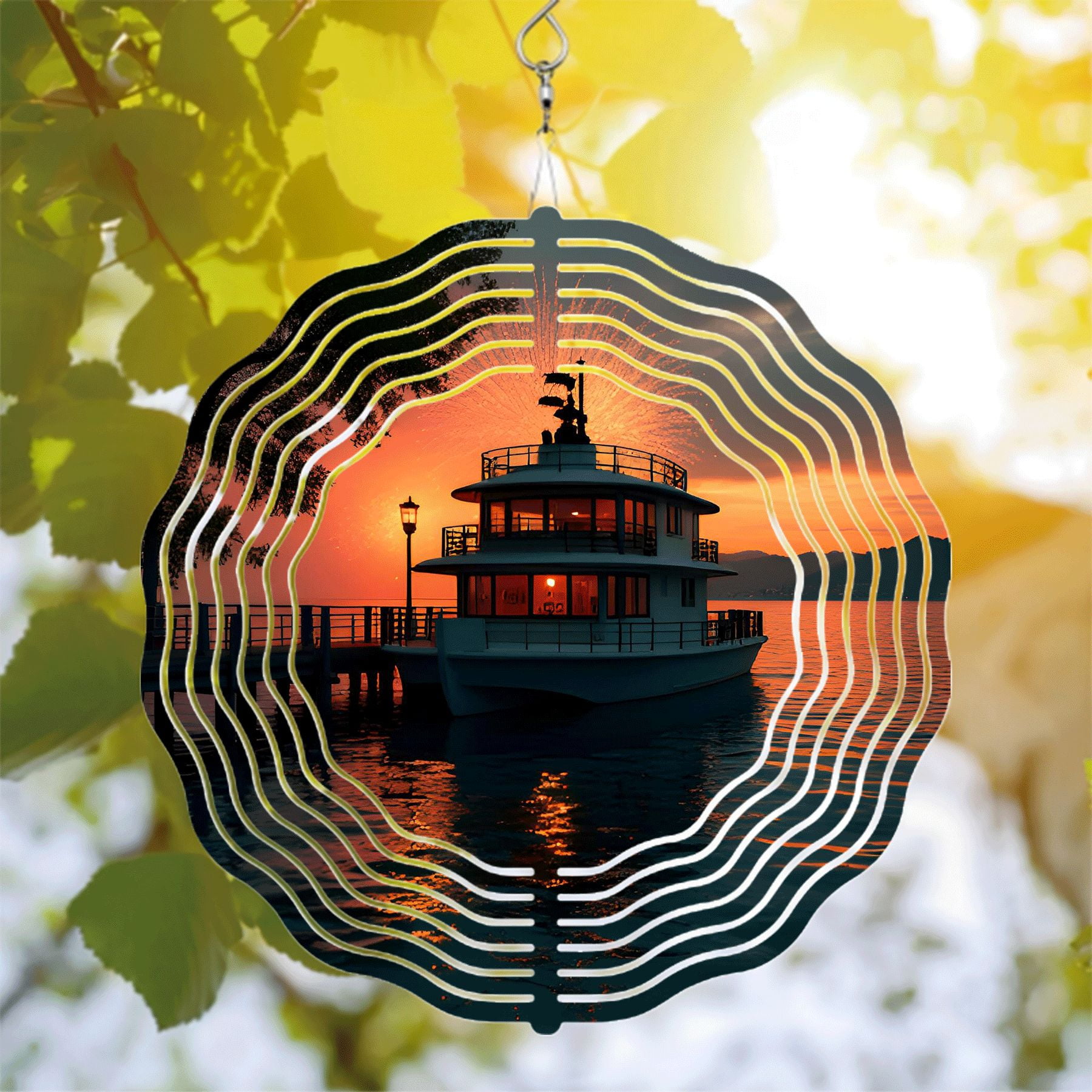 Vibrant Metal Hanging Wind Spinners - Circular Design with Concentric ...