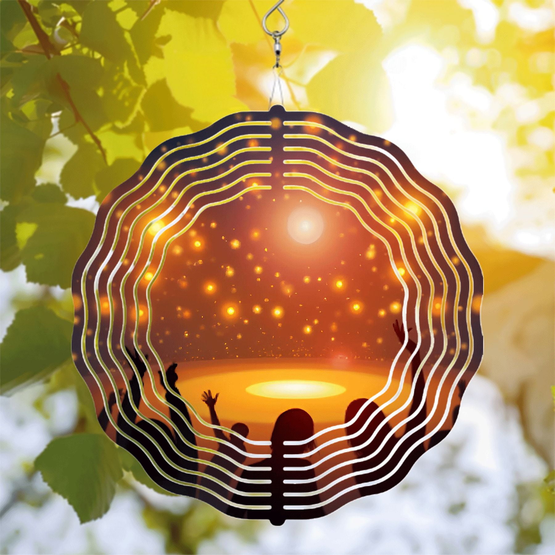 Vibrant Metal Hanging Wind Spinners - Concentric Circular Design with ...