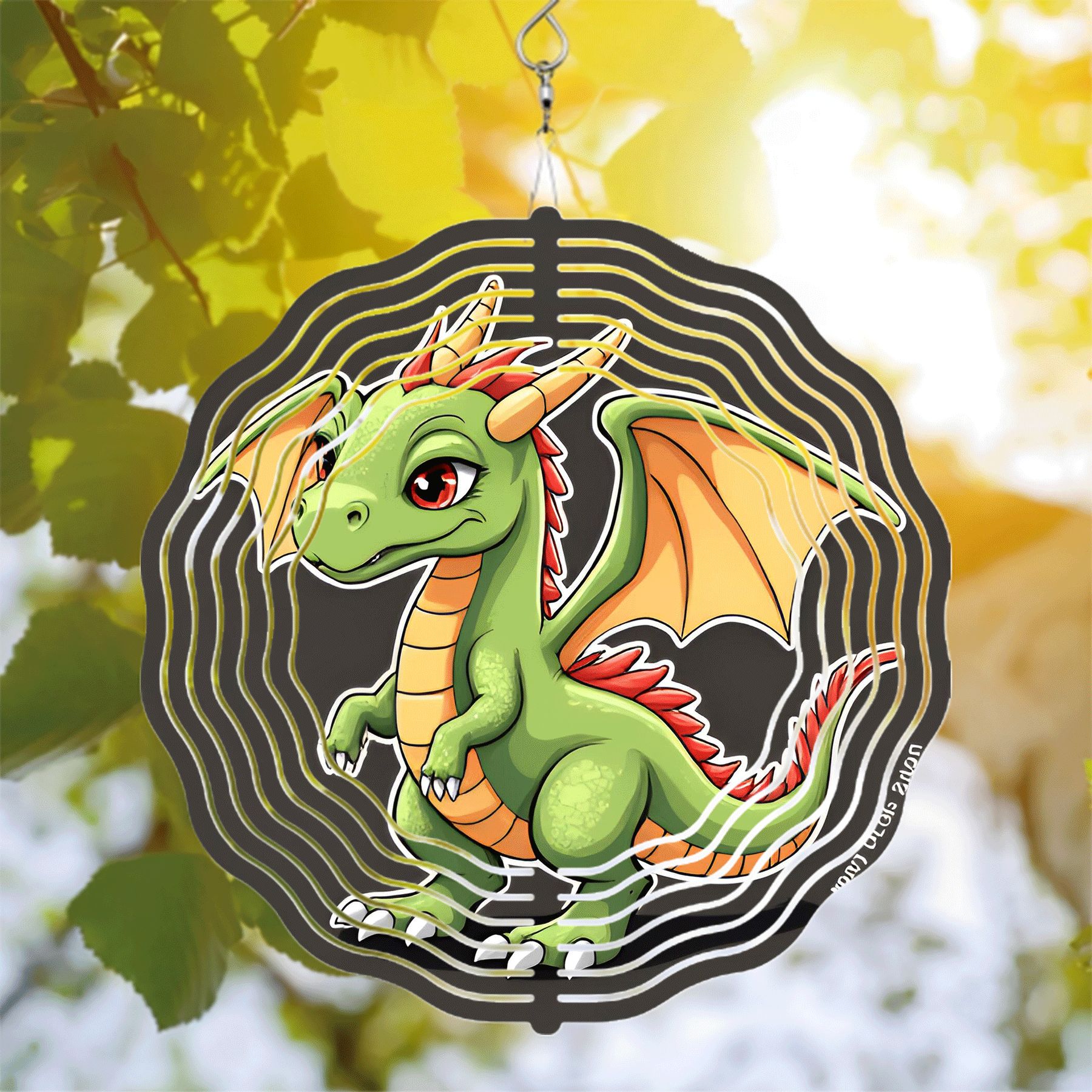 Vibrant Metal Hanging Wind Spinners - Playful Dragon Design with Green ...