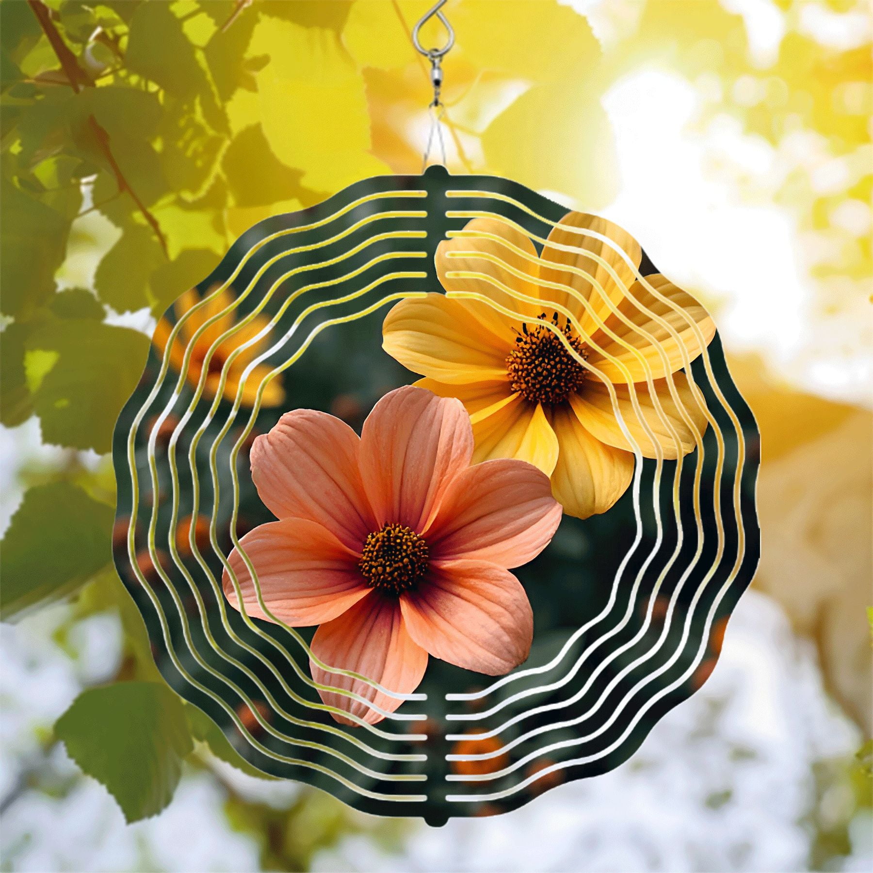 Vibrant Metal Hanging Wind Spinners with Abstract Circular Pattern ...