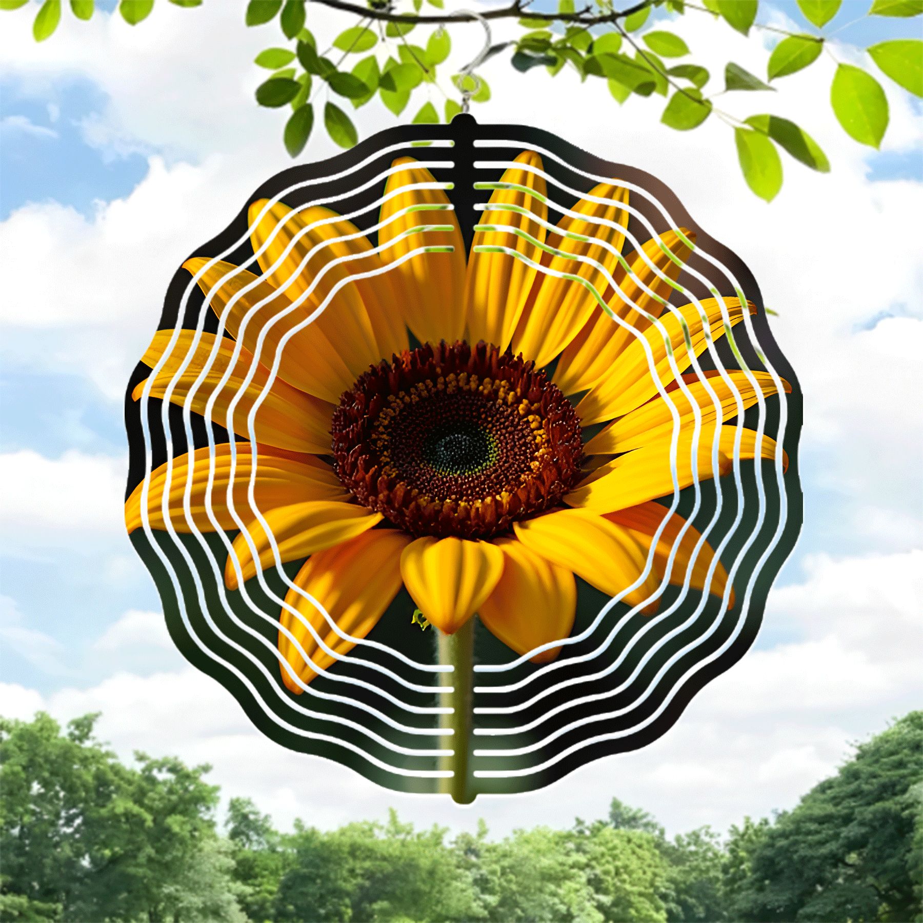 Vibrant Metal Hanging Wind Spinners with Abstract Concentric White ...