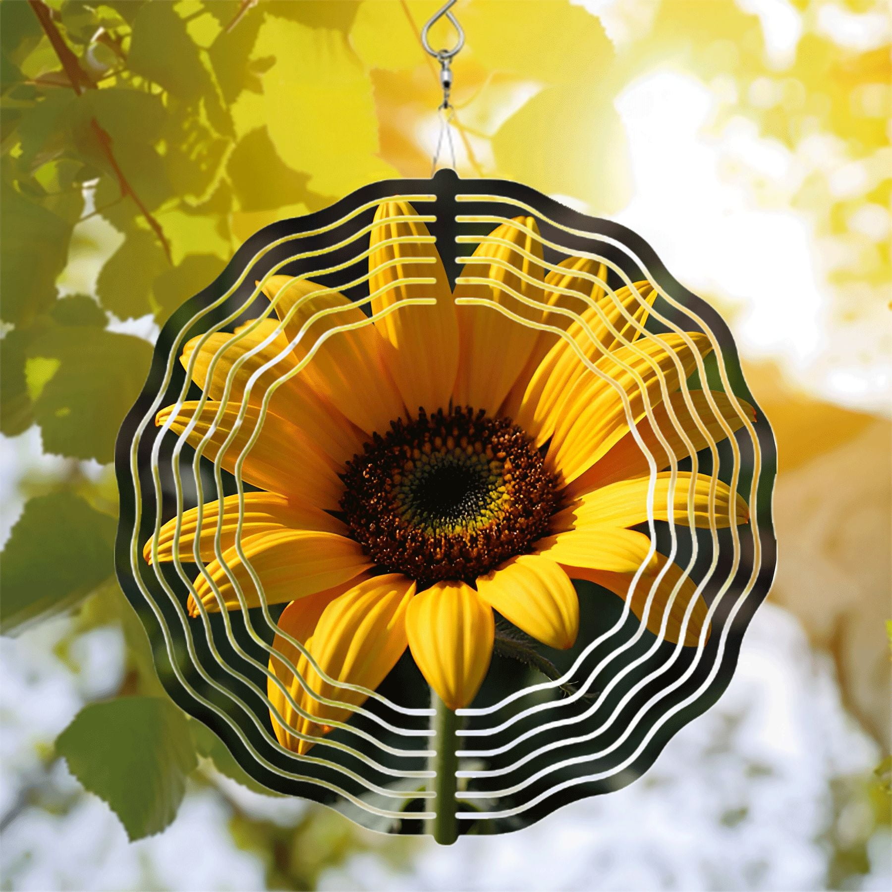 Vibrant Metal Hanging Wind Spinners with Abstract Sunflower Design ...