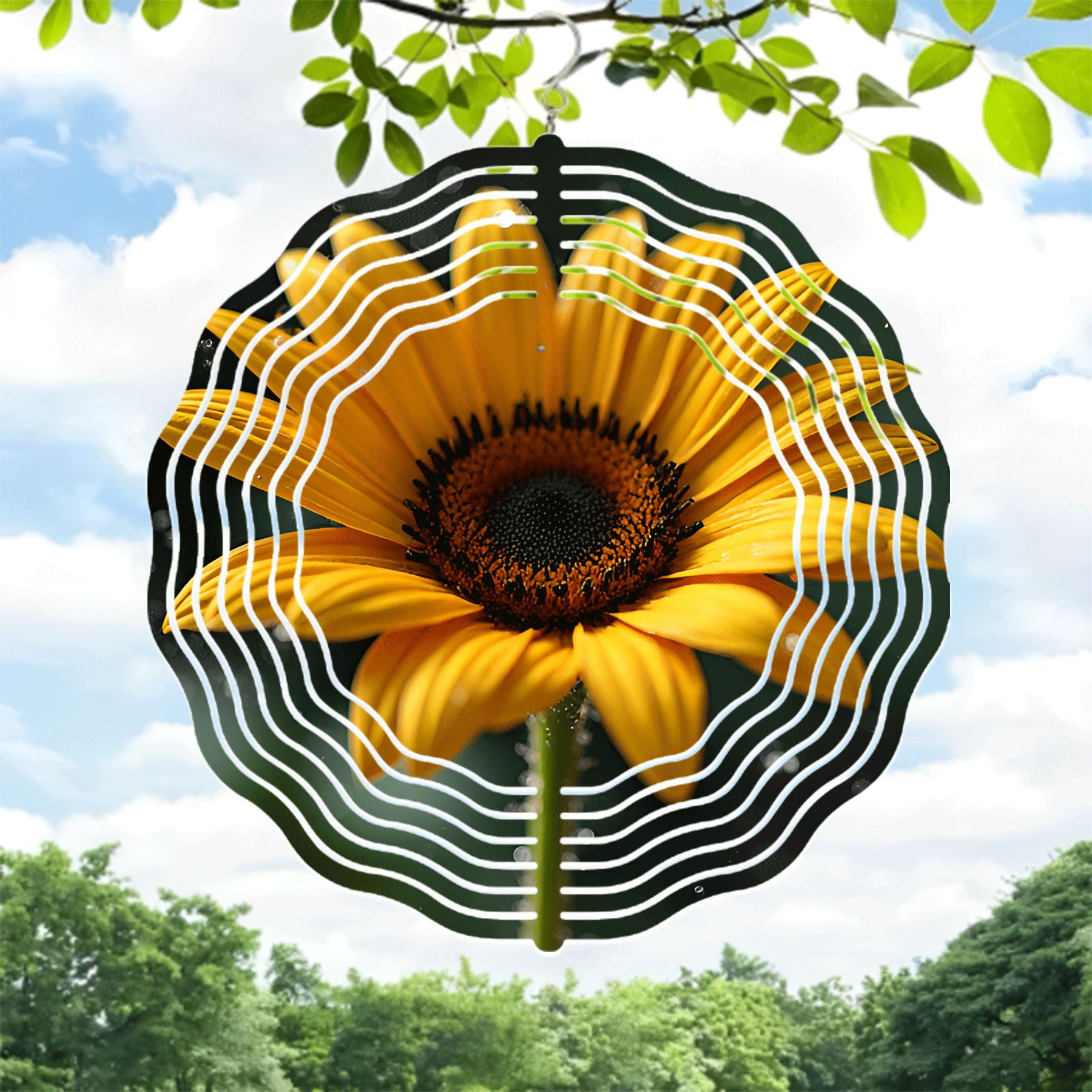 Vibrant Metal Hanging Wind Spinners with Abstract White Circles Design ...