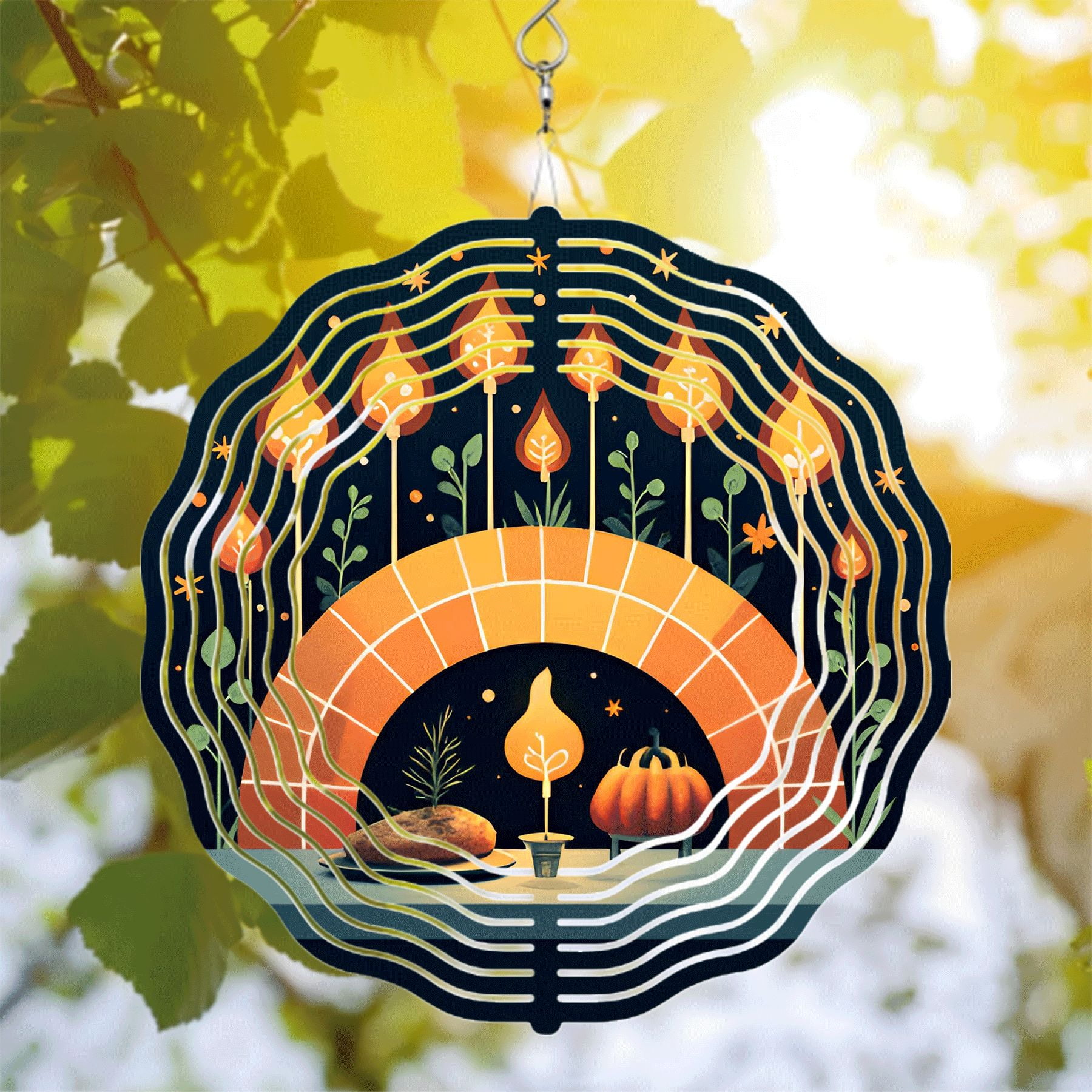 Vibrant Metal Hanging Wind Spinners with Arch Design Colorful Flames ...